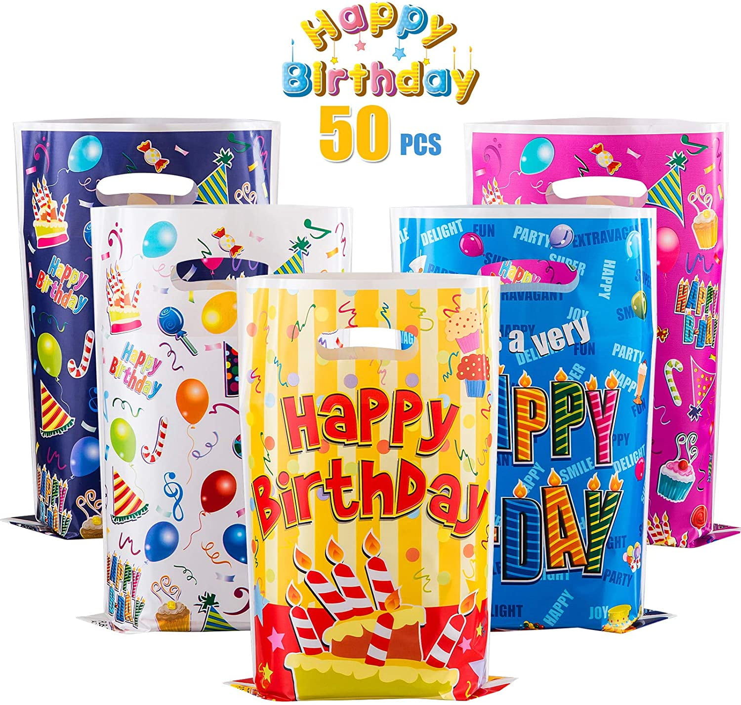 "Naler 50-Pack Happy Birthday Goodie Bags, 9.8""x6.5"" Assorted Colors ...