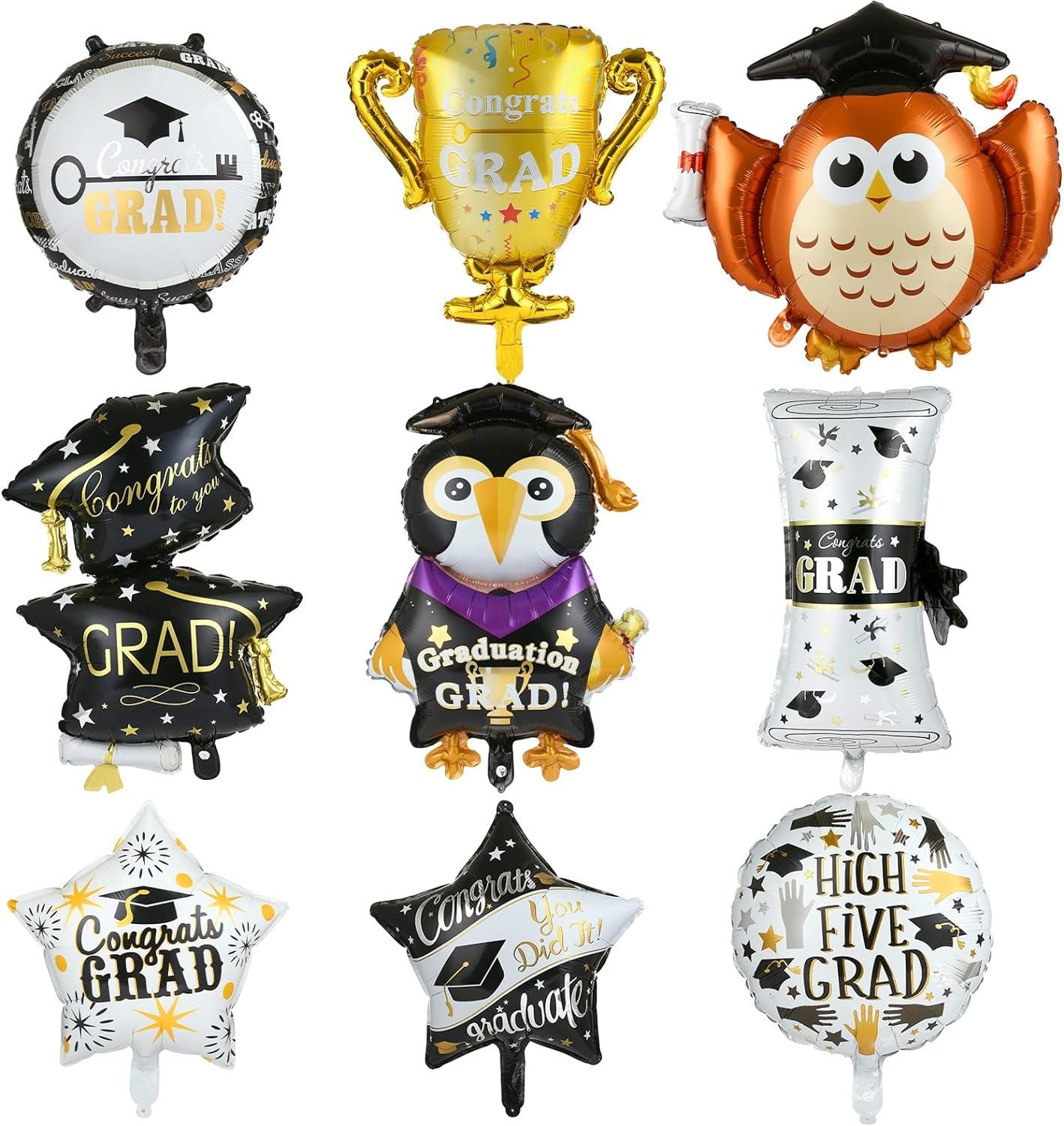 Naler Pack of 9 Graduation Mylar Foil Balloons,Assorted Congrats Grad ...