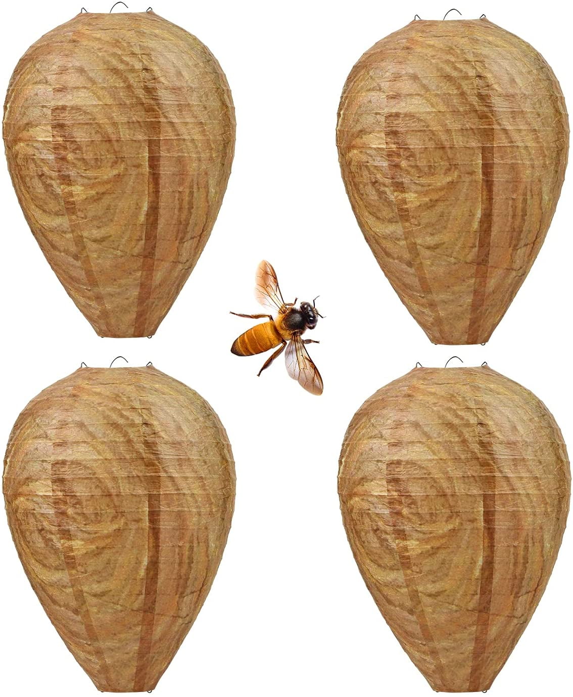 Naler Paper Wasp Nest 4 Pack - Decoys Safe Hanging Fake Wasp Deterrent ...