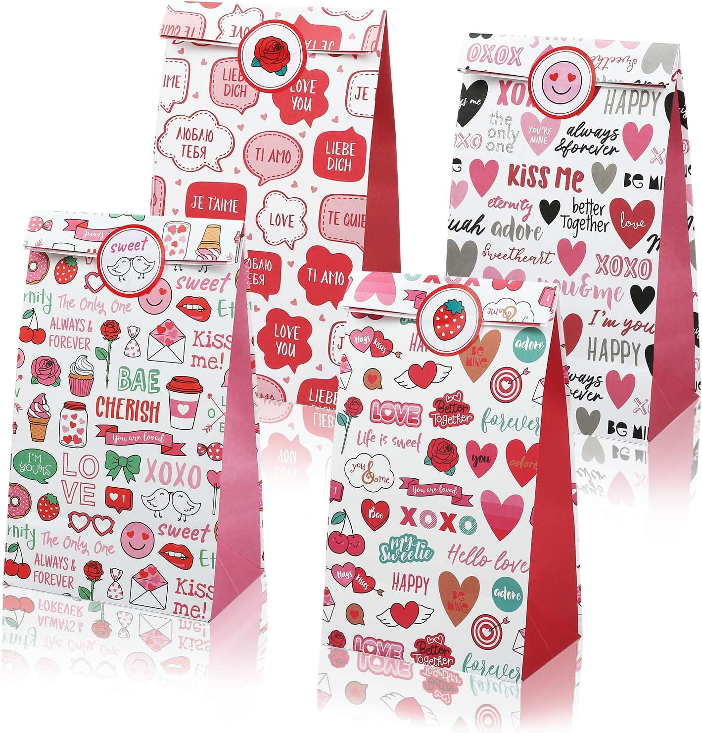Naler Valentine's Day 12 Pcs Assorted Heart Love Paper Sack Goody Gift ...