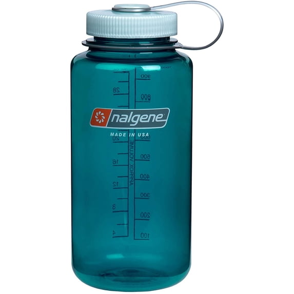 Nalgene 32 oz Blue Plastic Water Bottle, Wide Mouth Lid, Leakproof ...