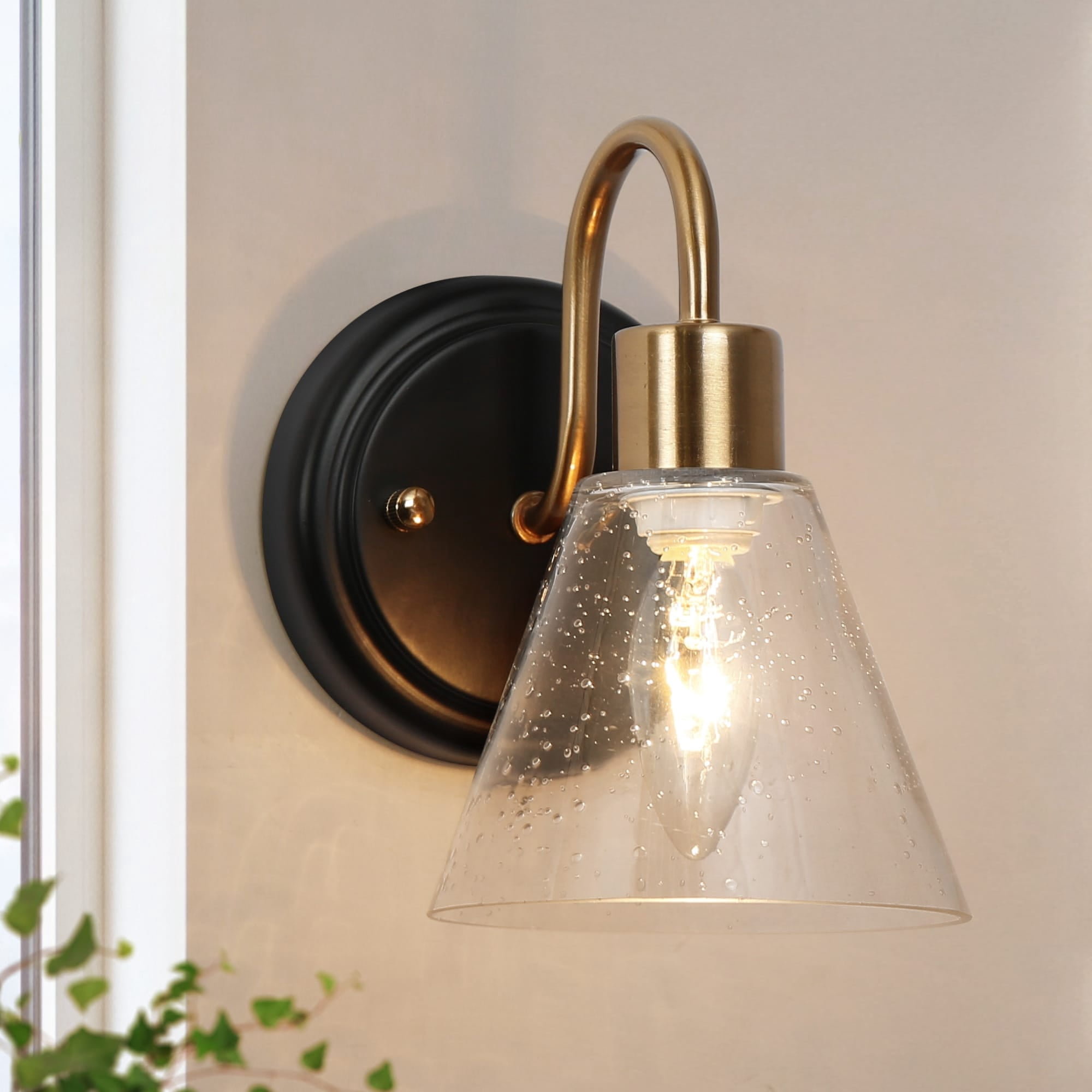 Nalia Mid-century Modern 1-Light Wall Sconce, Dimmable, Brass, Bathroom ...