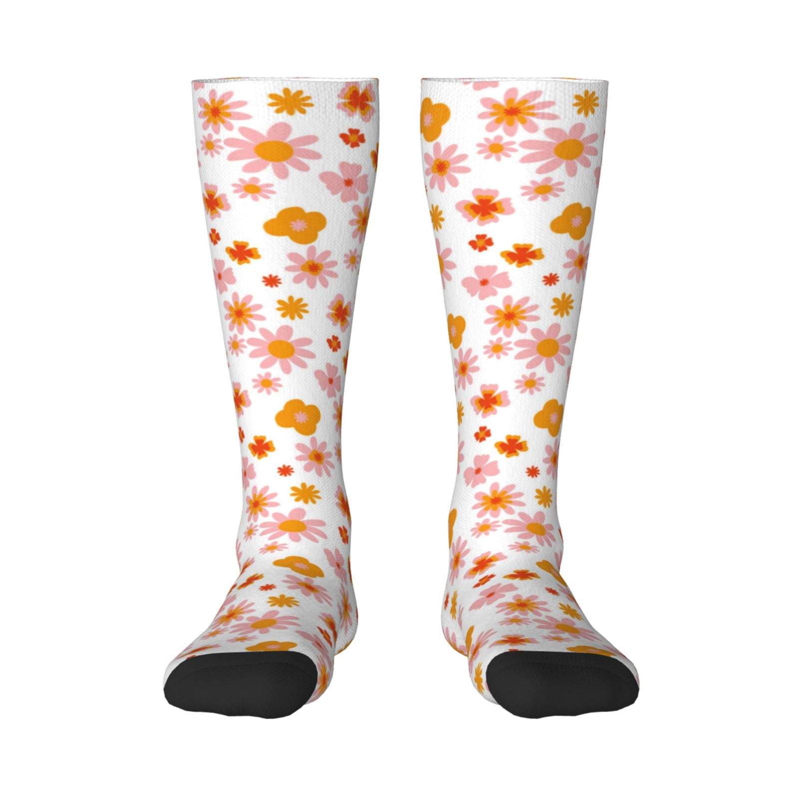 Naloa 70s Retro Flowers Thigh High Socks Extra Long Stretchy Sock Women ...