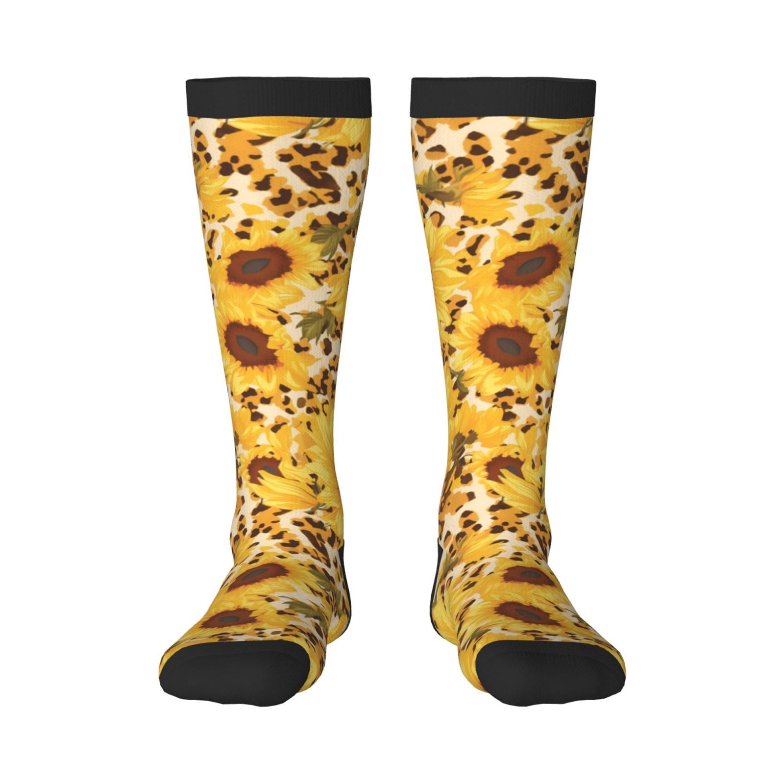 Naloa Abstract Leopard Print Sunflower Thigh High Socks Extra Long ...