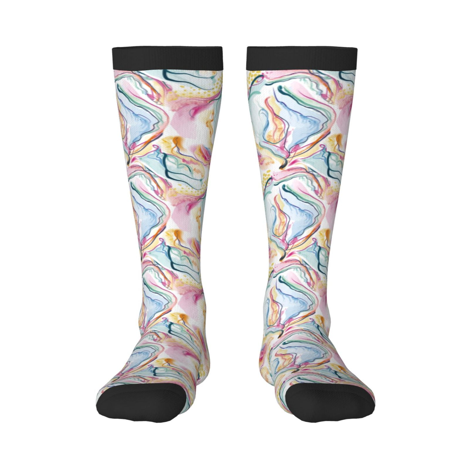 Naloa Abstract Marble Texture Thigh High Socks Extra Long Stretchy Sock ...
