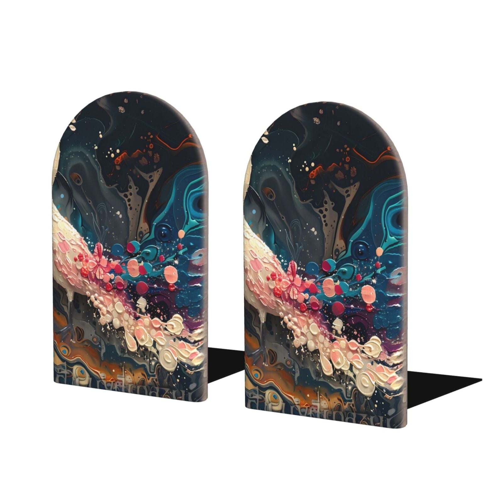 Naloa Abstract Peacock Painting Wood Non-Skid Bookend for Shelves,Book ...