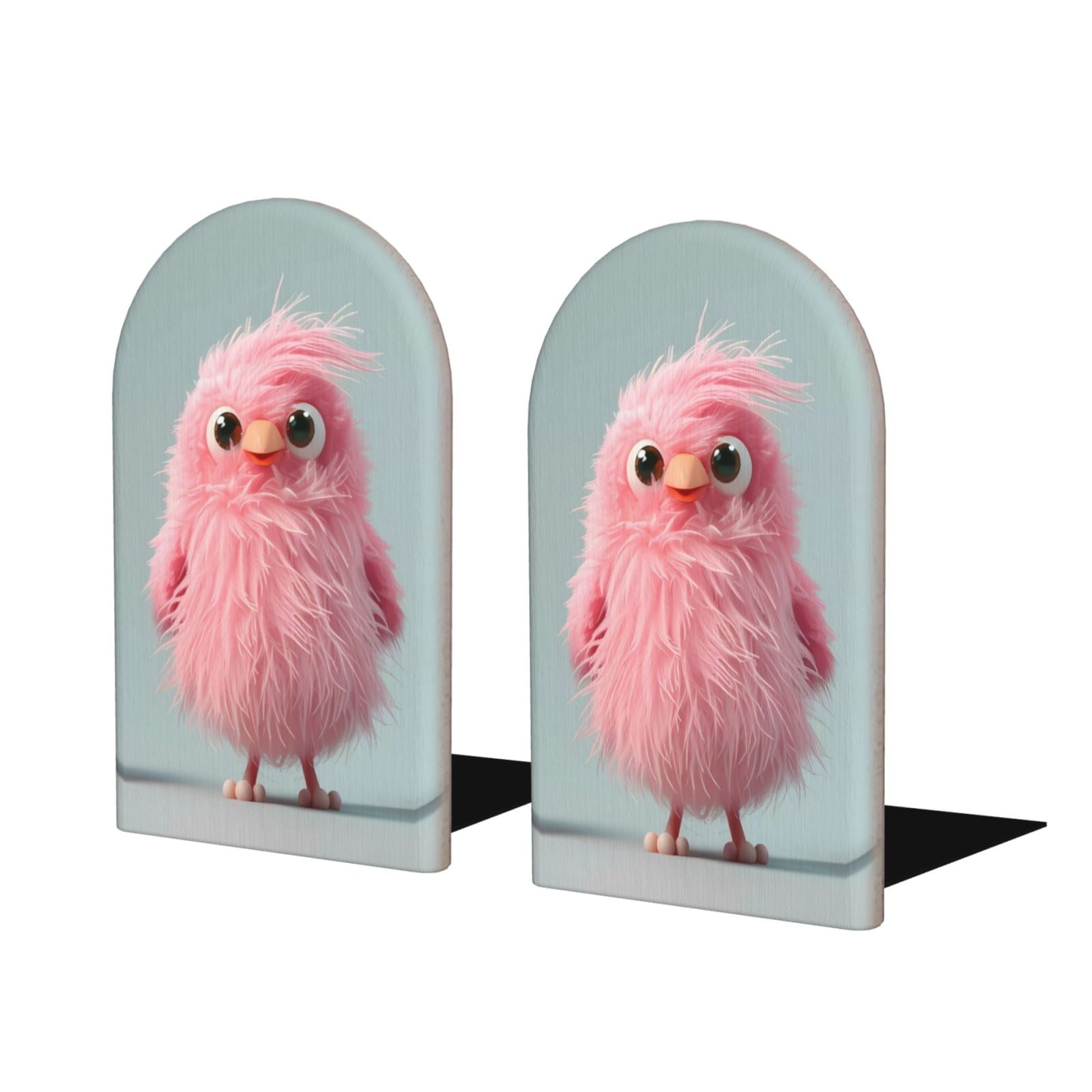 Naloa Adorable Pink Fluffy Birds Wood Non-Skid Bookend for Shelves,Book ...