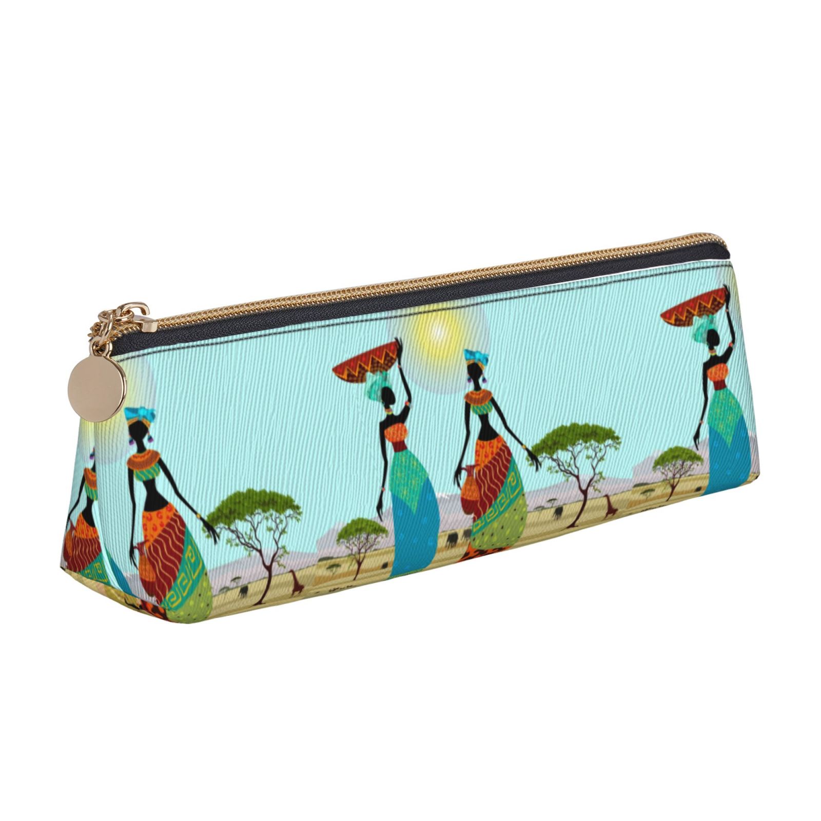 Naloa African Women Print Leather Pencil Case - Portable Big Capacity ...