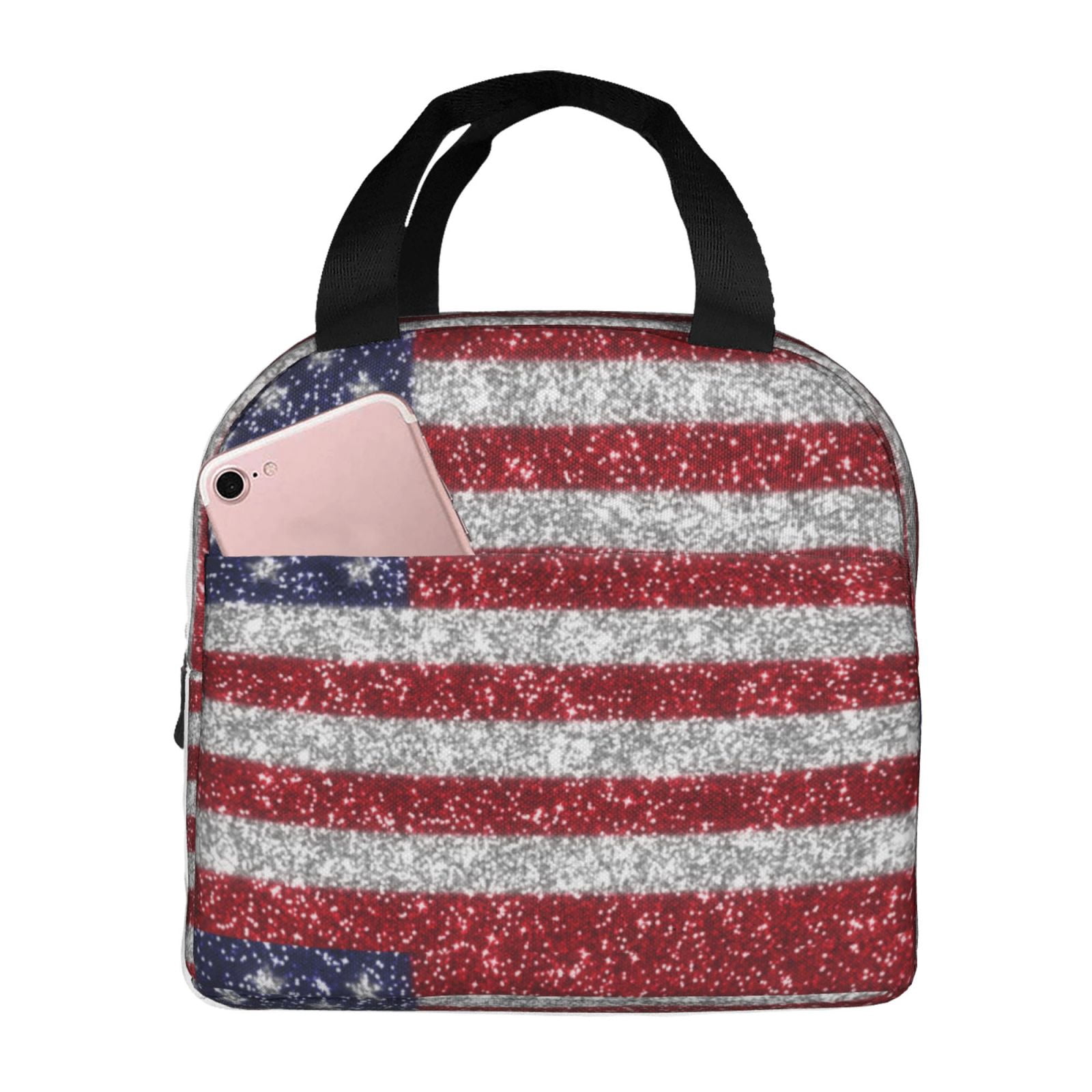 Naloa America Flag Glitter Print Lunch Box for Women Men,Insulated ...