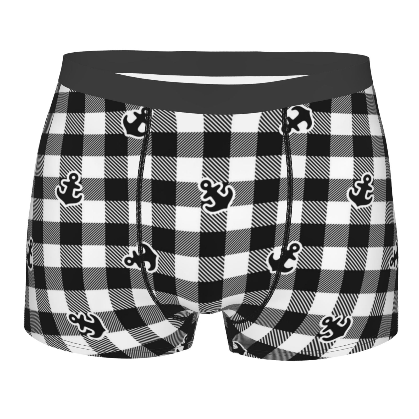 Naloa Anchor Black Tartan Plaid Print Mens Underwear - Boxers for Men ...