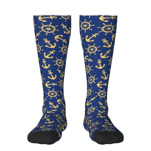 Naloa Anchors and Nautical Thigh High Socks Extra Long Stretchy Sock ...