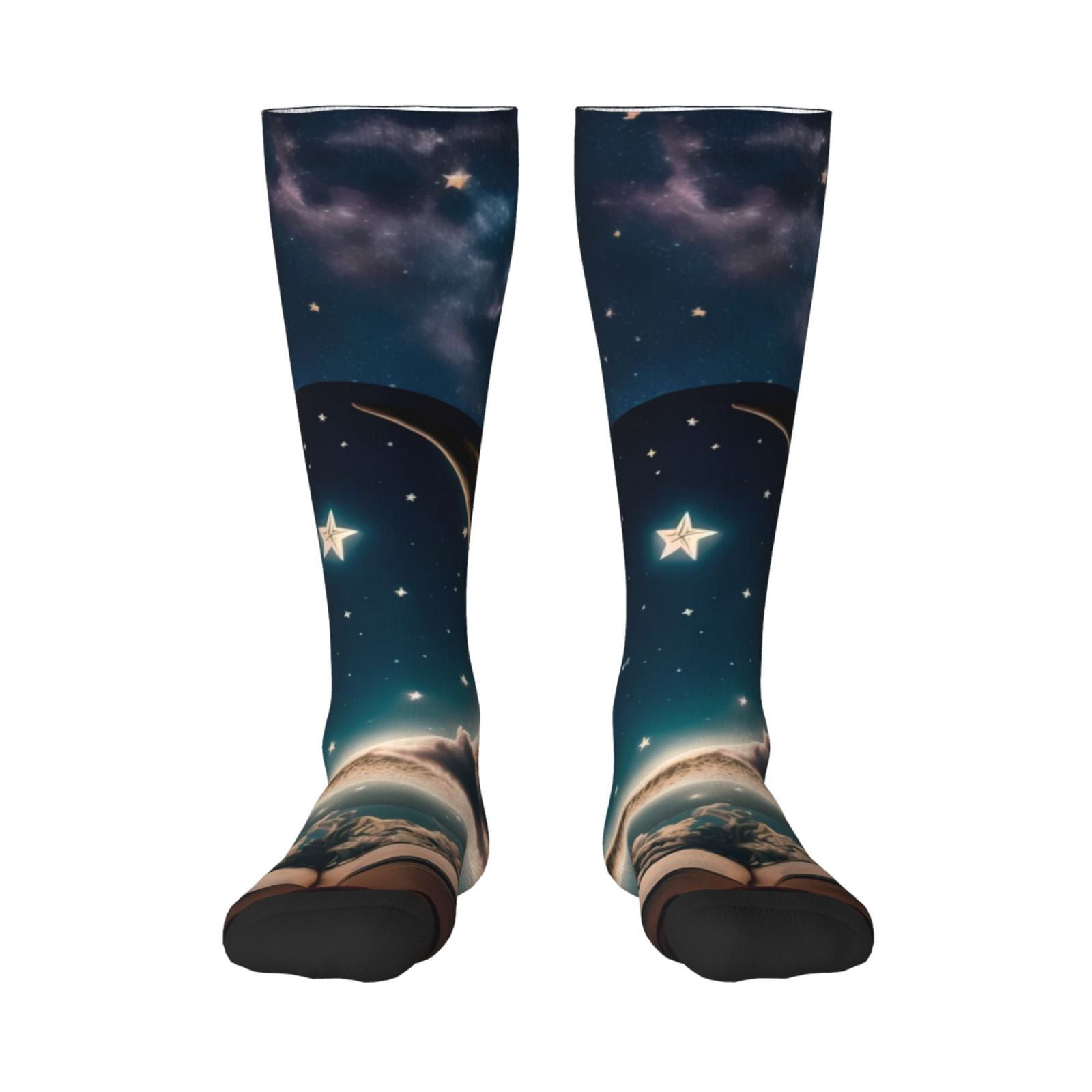 Naloa Artistic Starry Sky Moon Book Thigh High Socks Extra Long ...