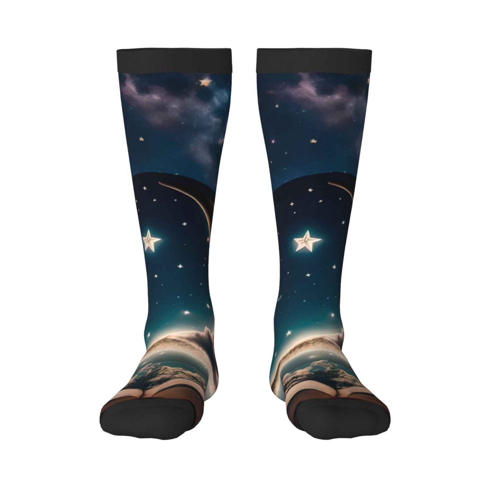 Naloa Artistic Starry Sky Moon Book Thigh High Socks Extra Long ...