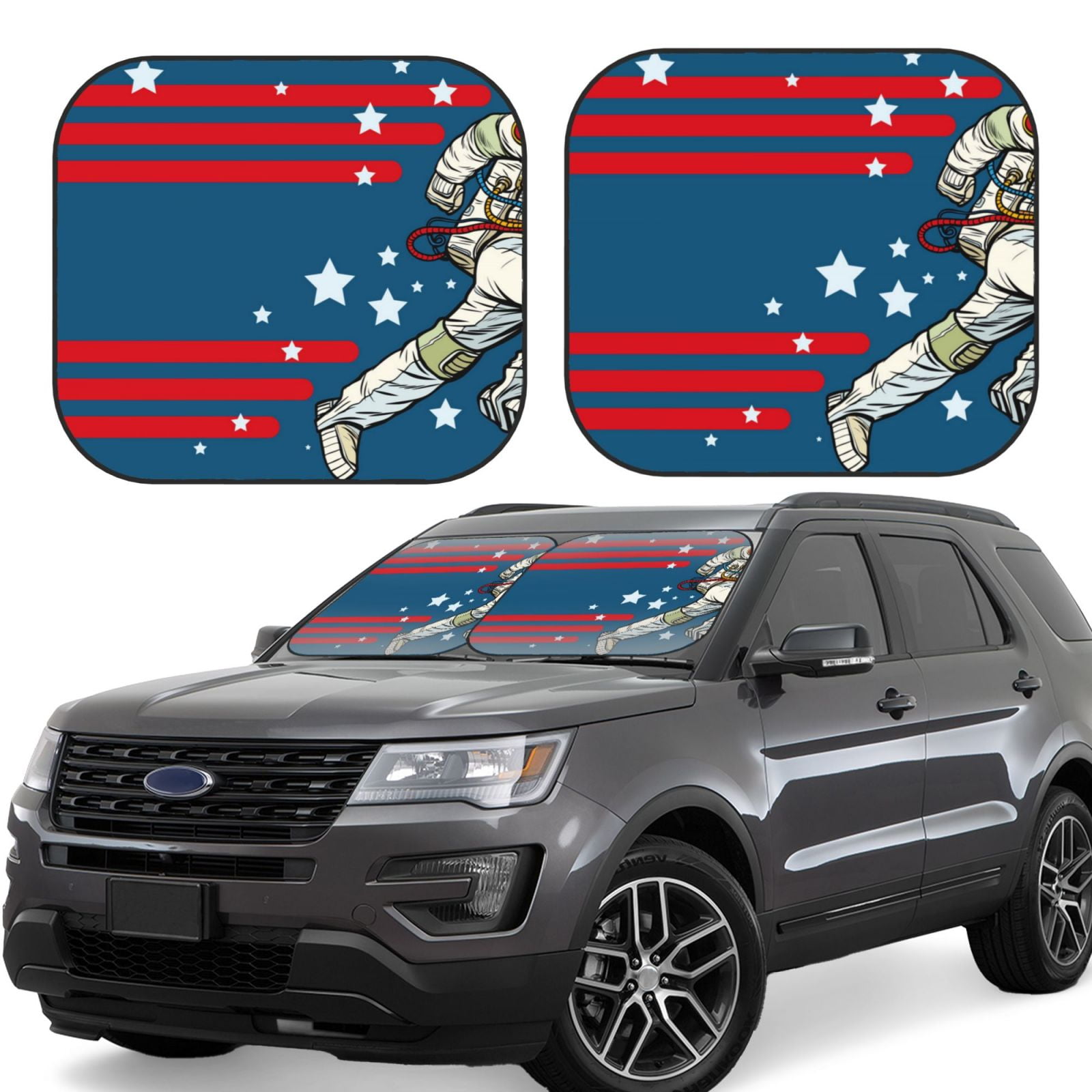 Naloa Astronaut Runs Forward Print 2-Piece Windshield Sunshade,Foldable ...