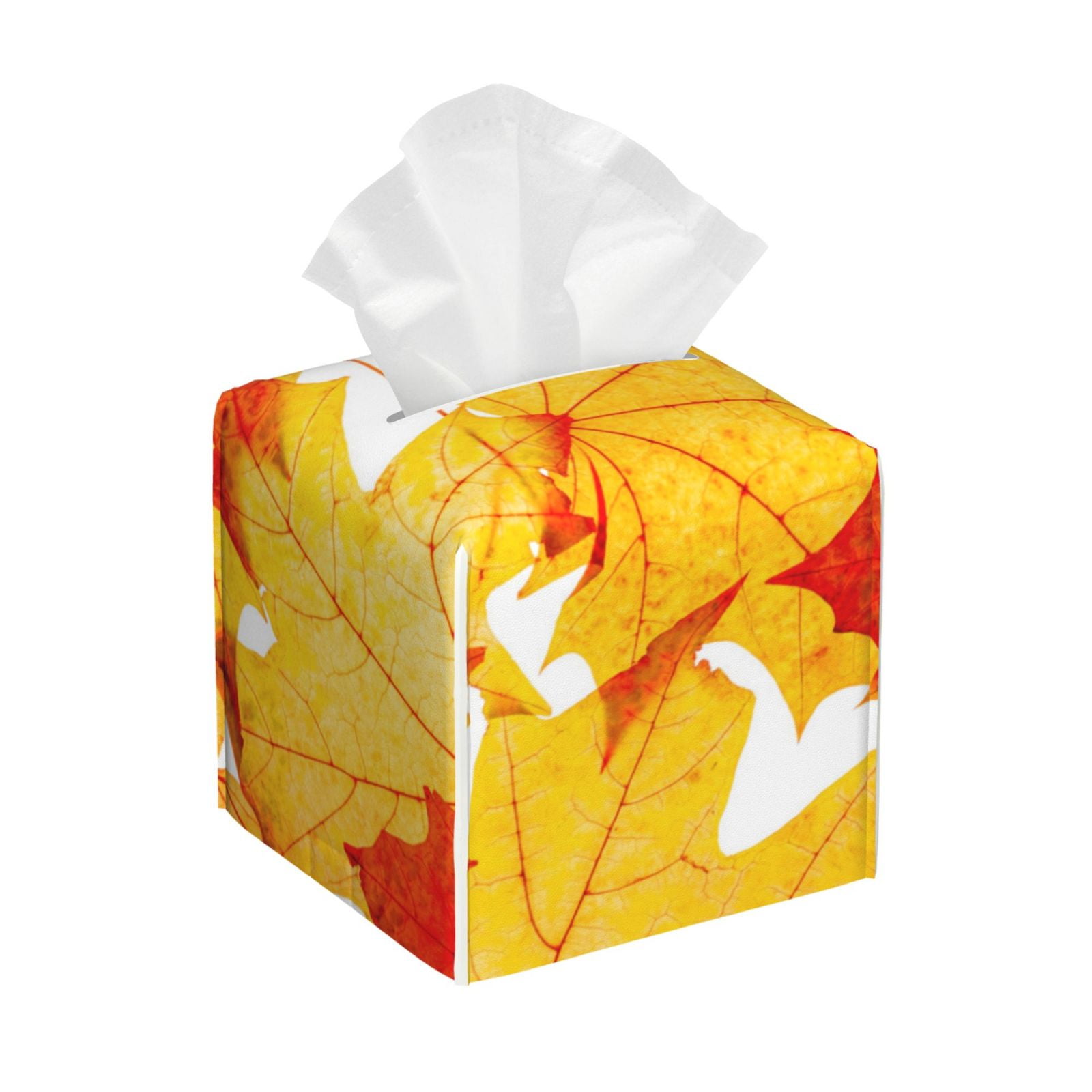 Naloa Autumn Maple Leaves Tissue Box Cover Leather Tissue Holder Square ...
