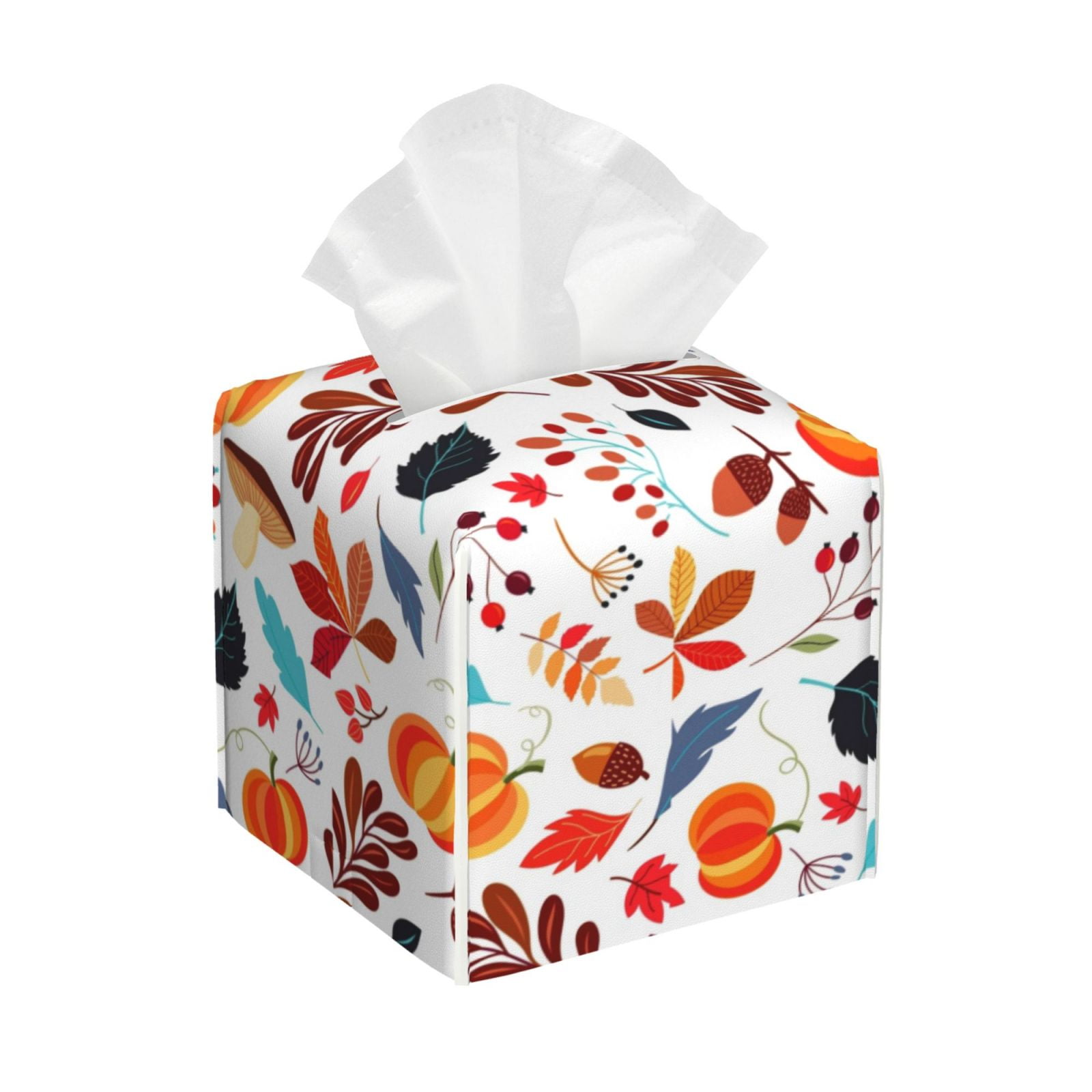 Naloa Autumn Pumpkins Fall Leaves Tissue Box CoverLeather Tissue Holder ...