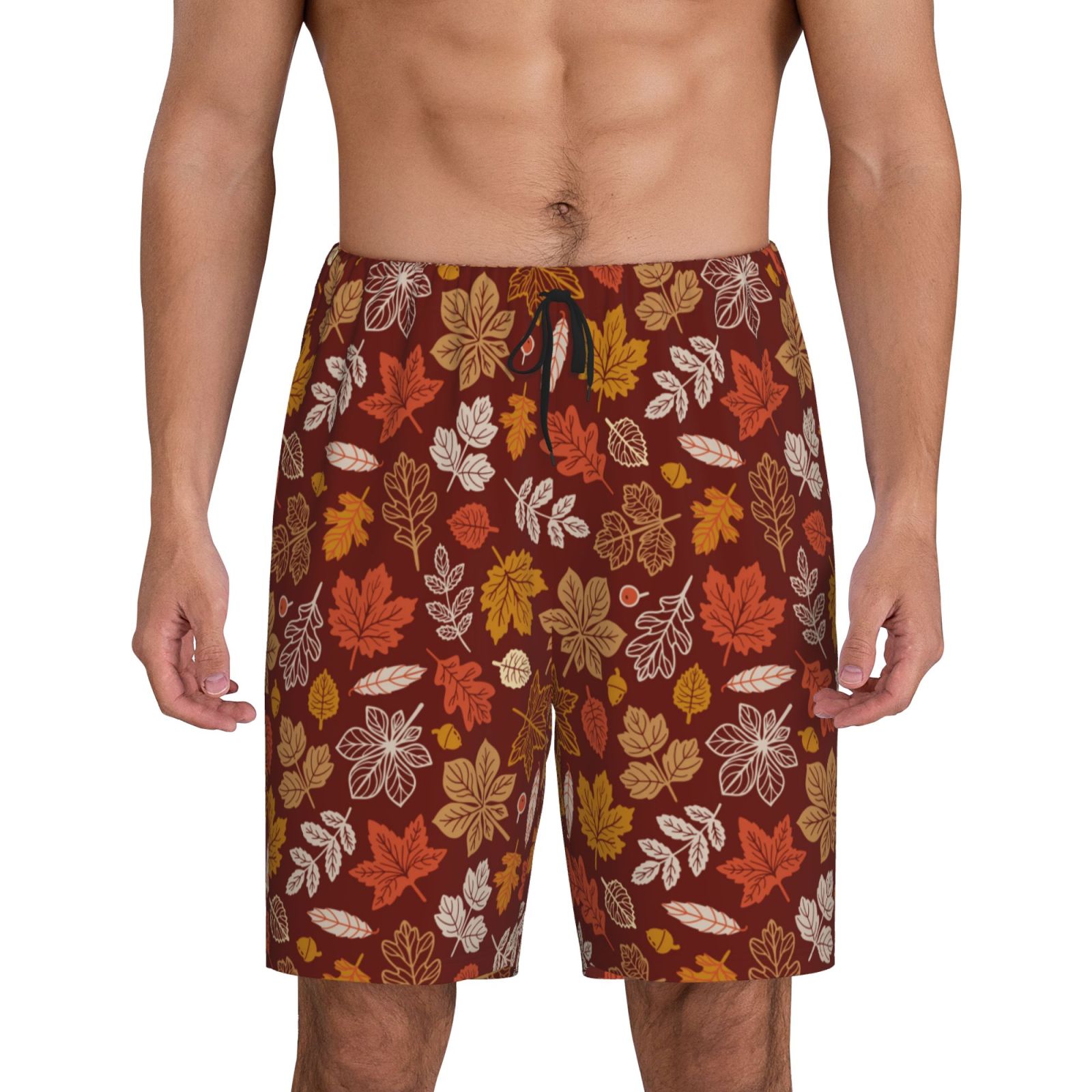 Naloa Autumn Warm Tone Maple Leaf Men's Short Pajama Pants, Pj Shorts ...