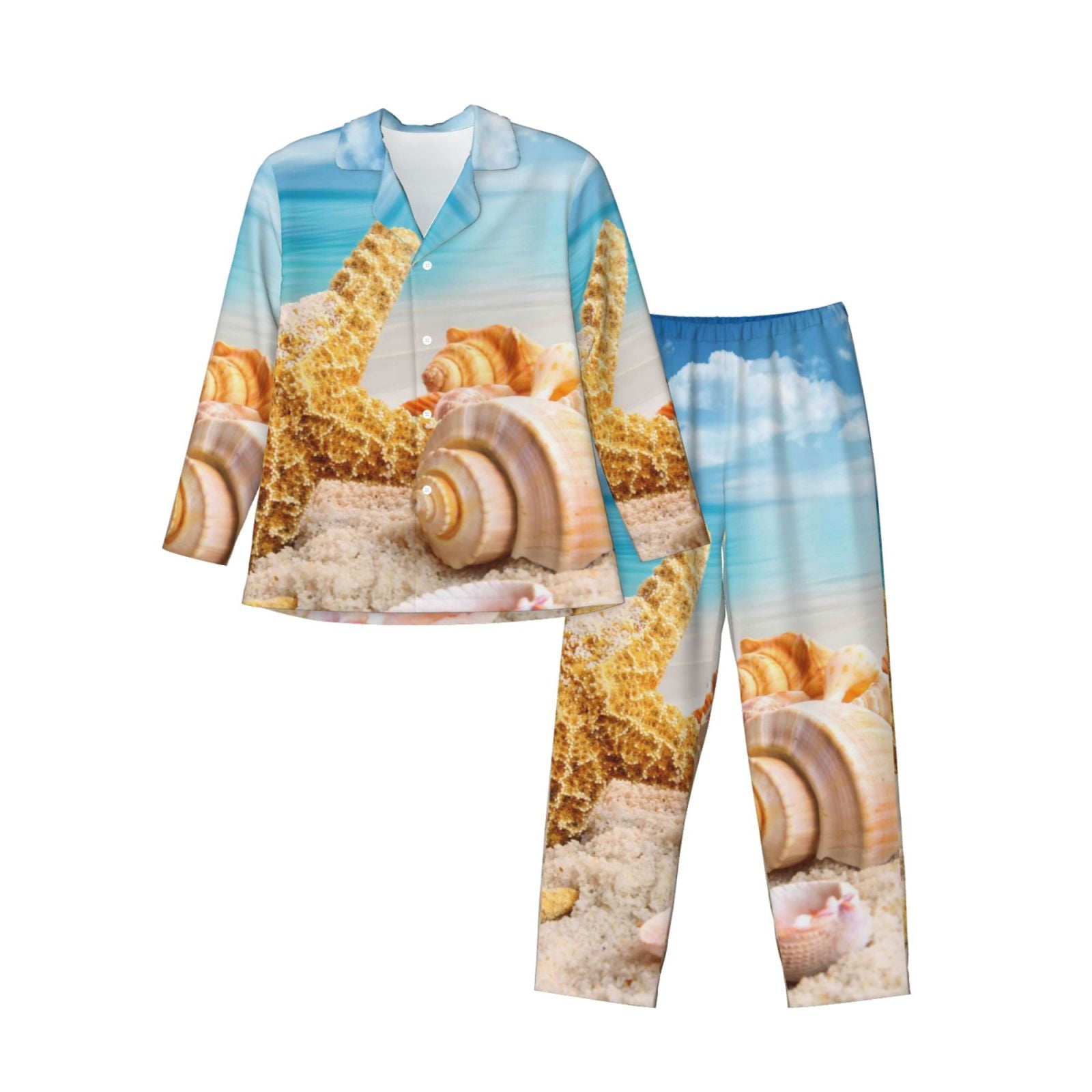 Naloa Beach Starfish Shell Men’s Pajamas Set - Long Sleeve Button Down ...