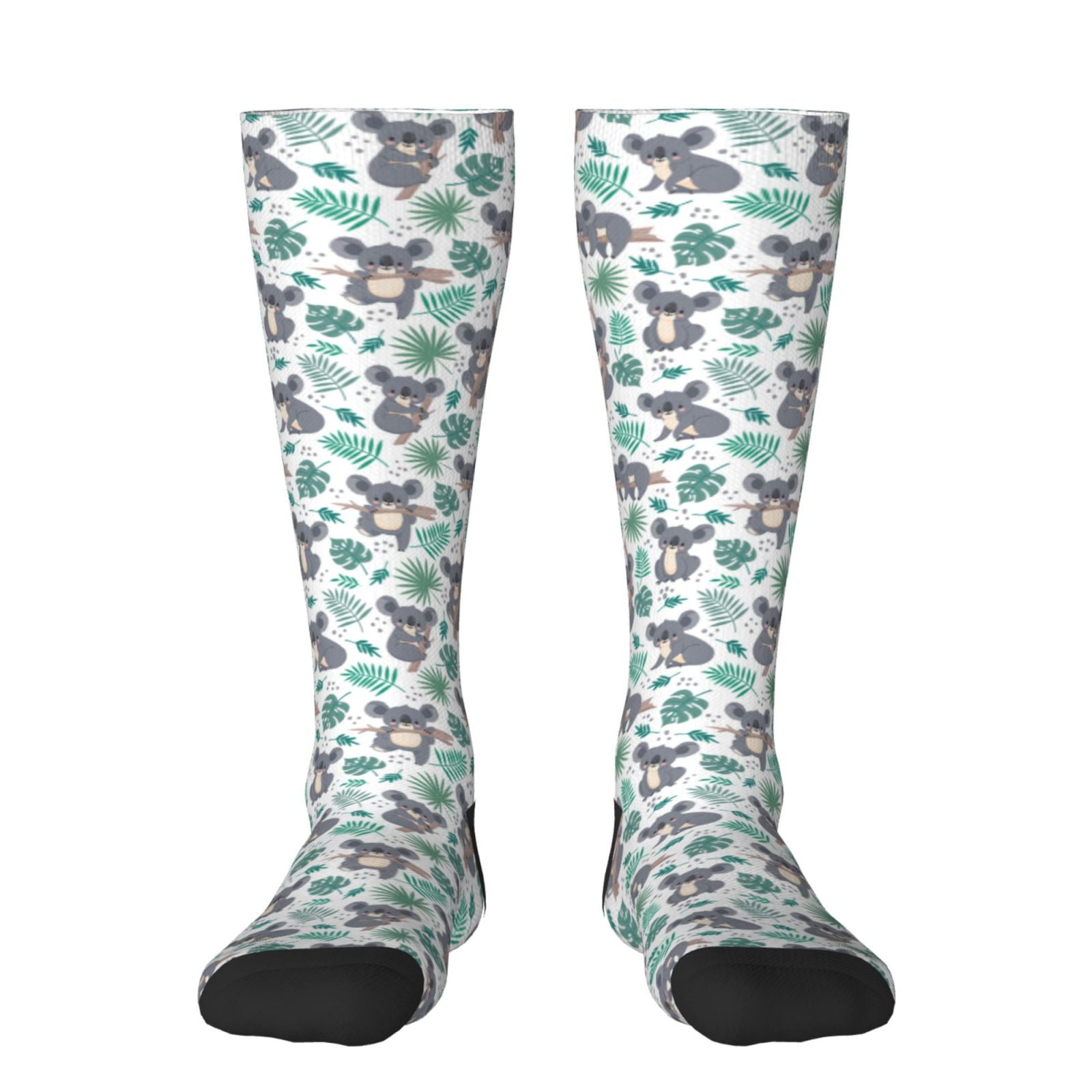 Naloa Bears and Tropical Leaves Thigh High Socks Extra Long Stretchy ...