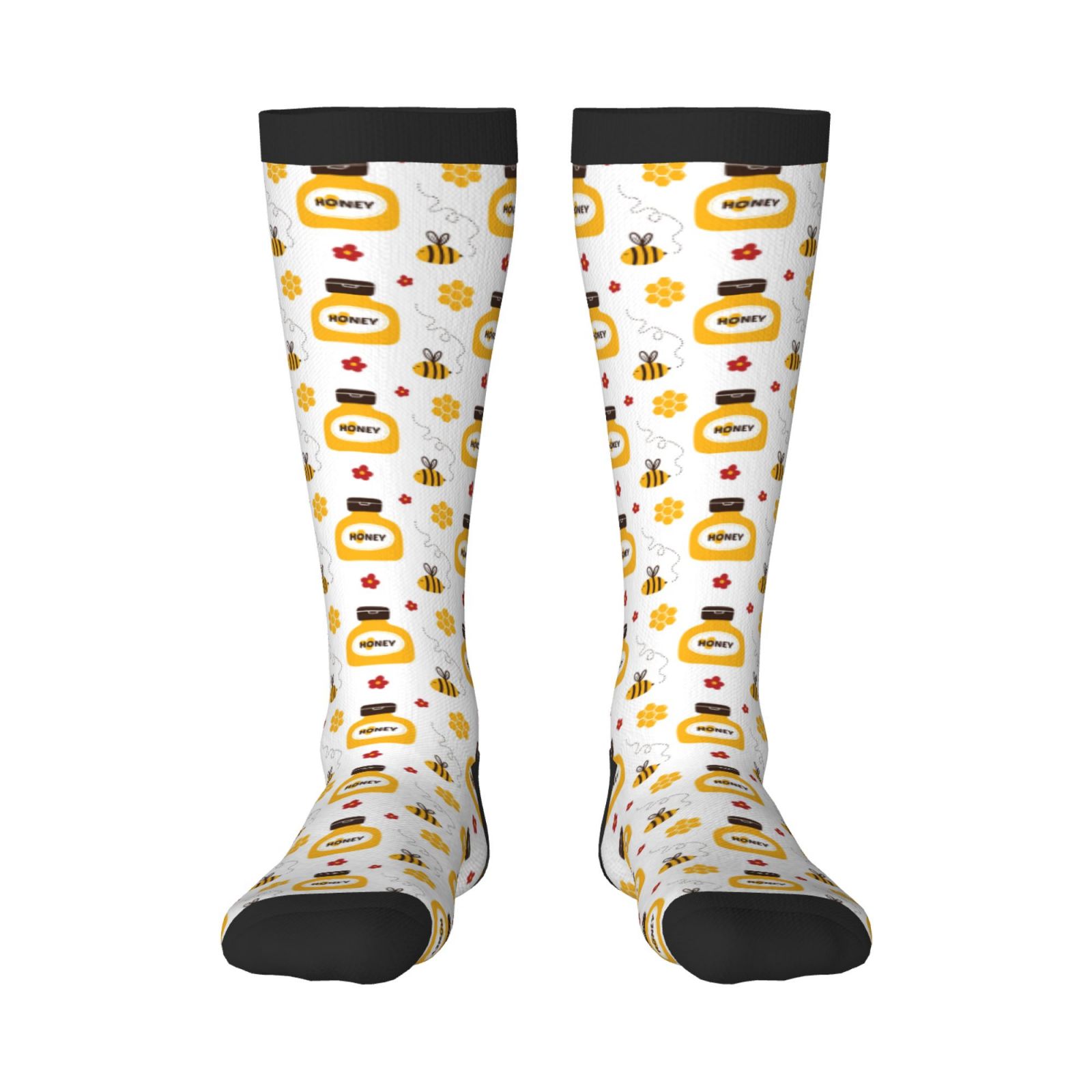 Naloa Bees and Flowers Thigh High Socks Extra Long Stretchy Sock Women ...