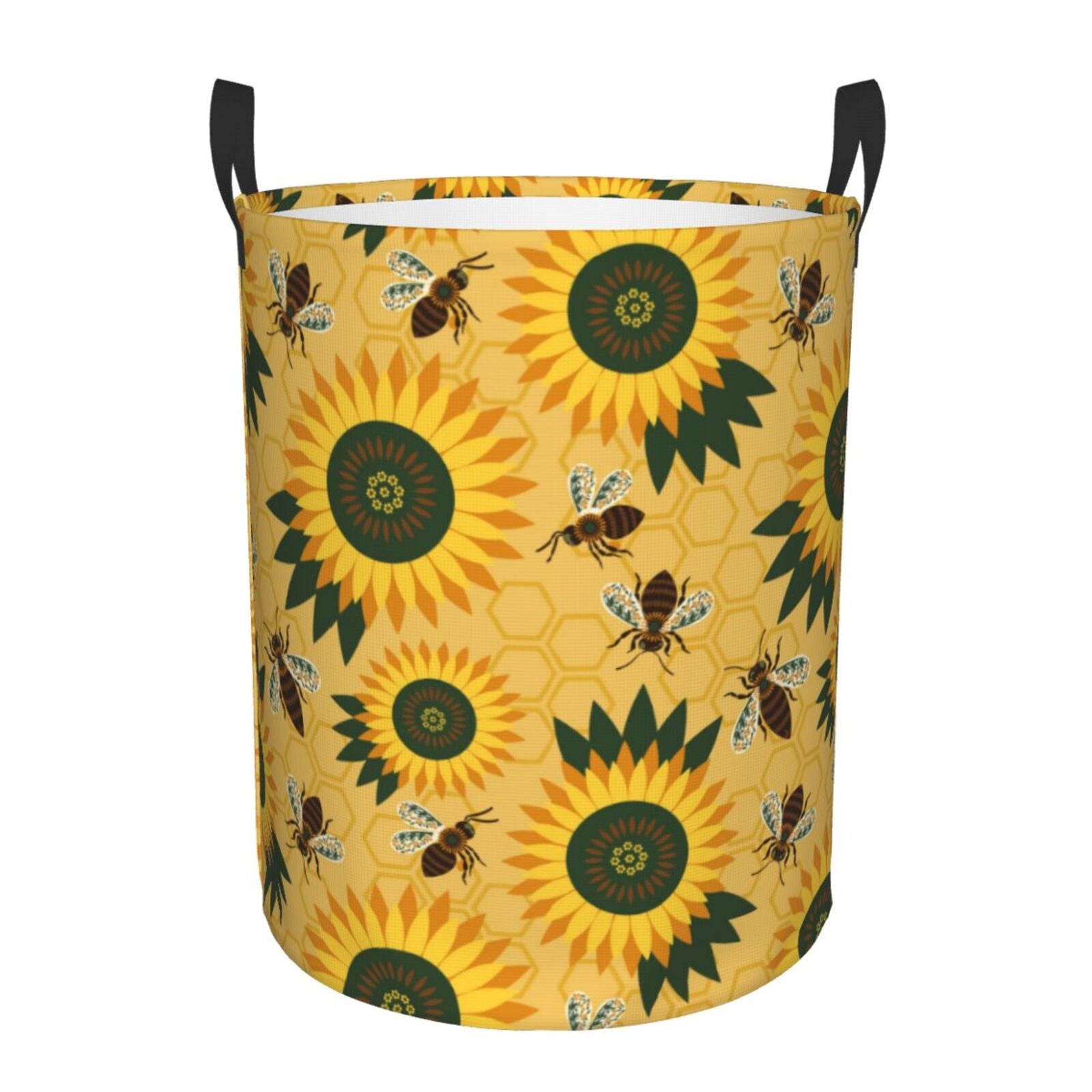 Naloa Bees and Sunflowers Large Laundry Basket Waterproof Round ...