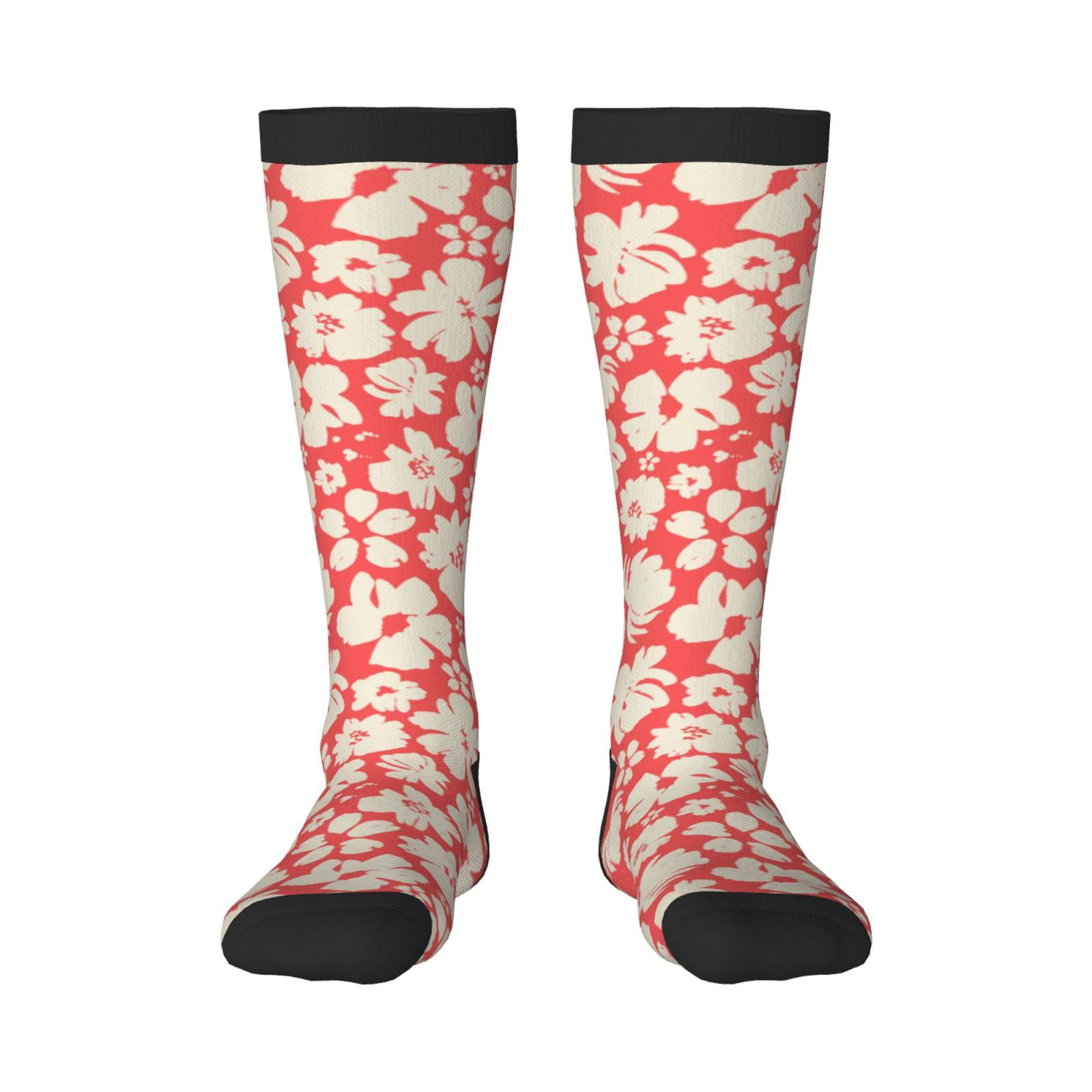 Naloa Beige Flowers Thigh High Socks Extra Long Stretchy Sock Women ...