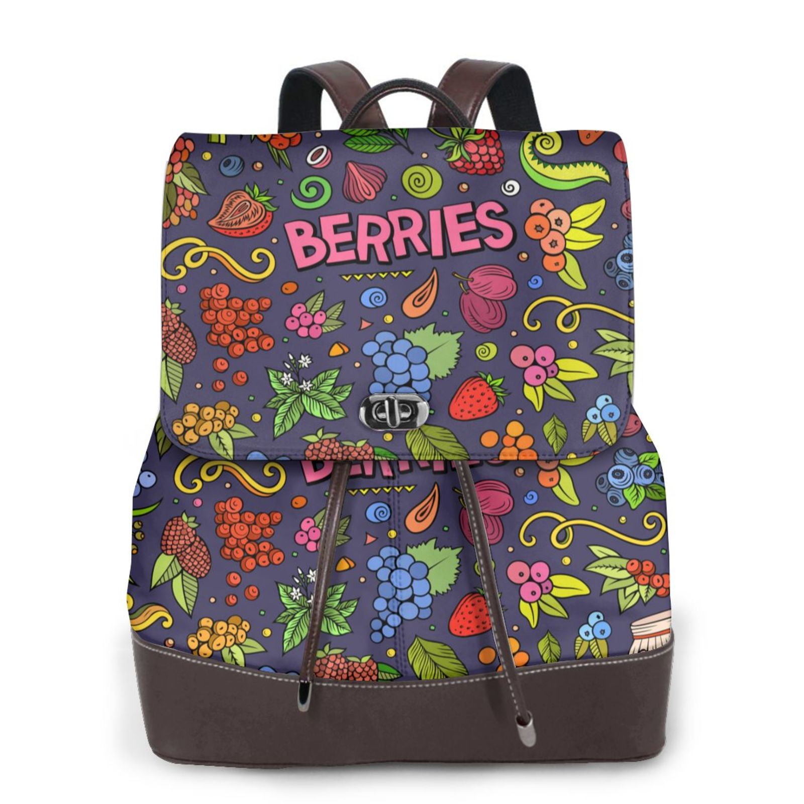 Naloa Berry Fruits Print Leather Backpack Purse for Women and Ladies ...