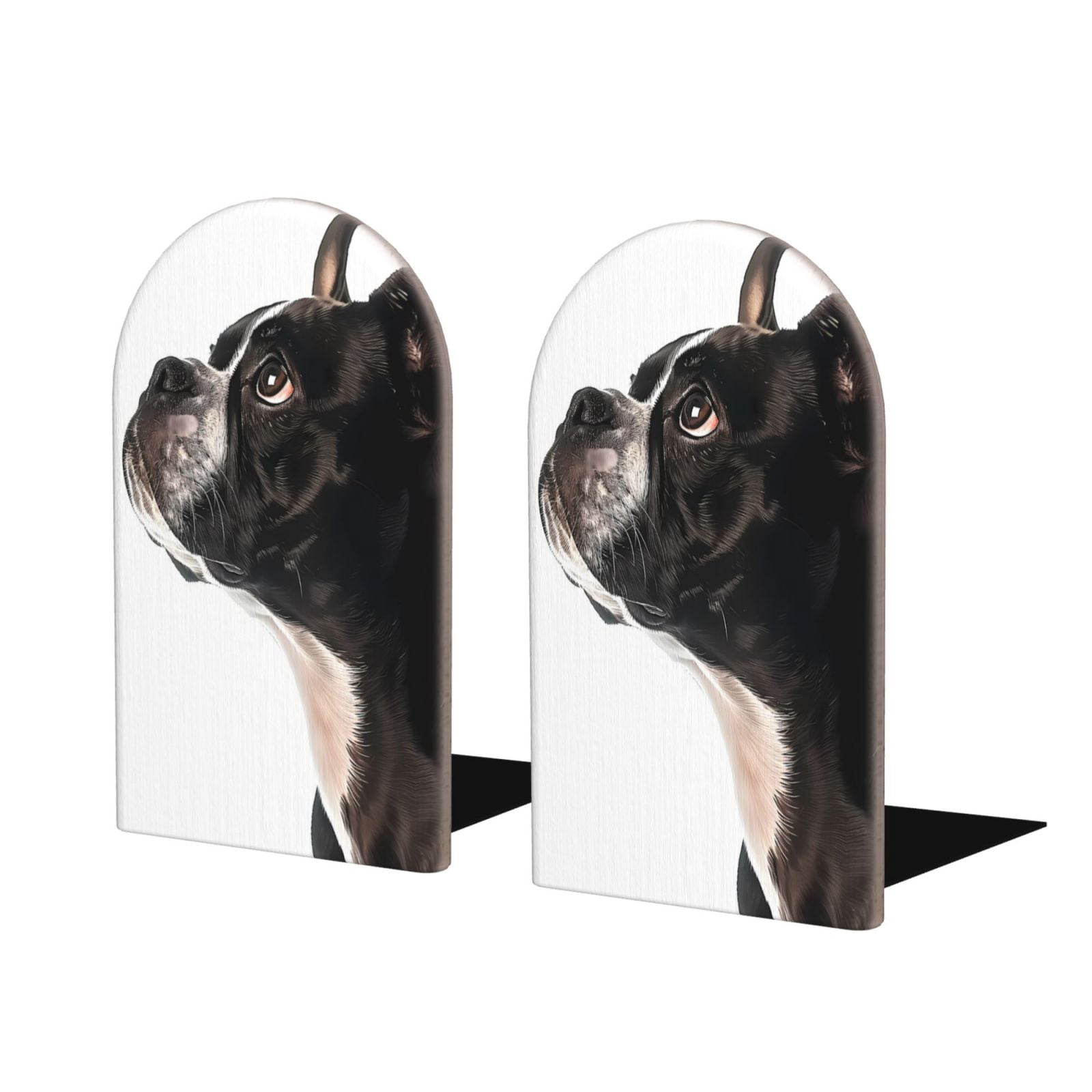 Naloa Black And White Boston Terrier Wood Non-Skid Bookend for Shelves ...