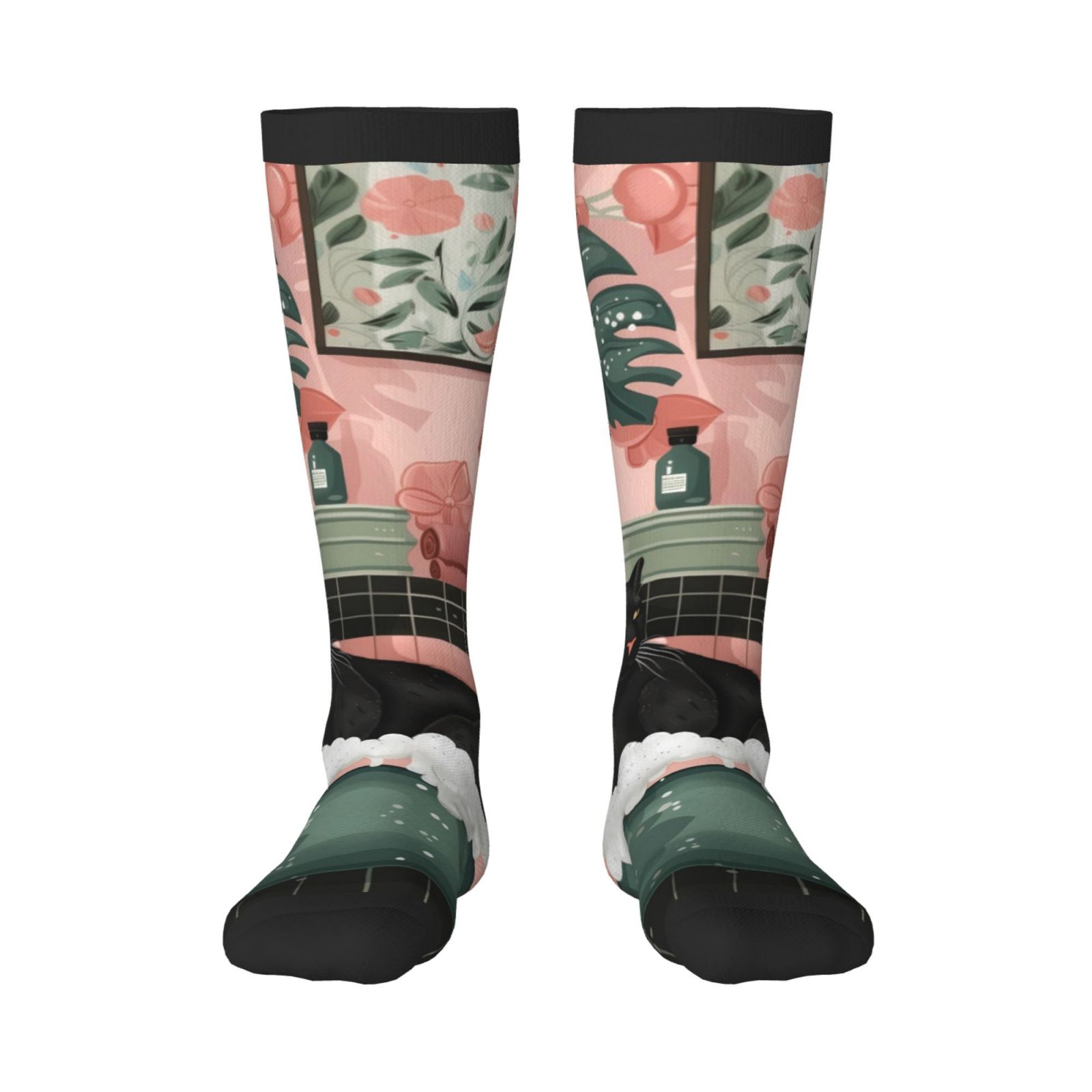 Naloa Black Cat Pink Bathroom Knee Socks, High Socks Long Stretchy Sock ...