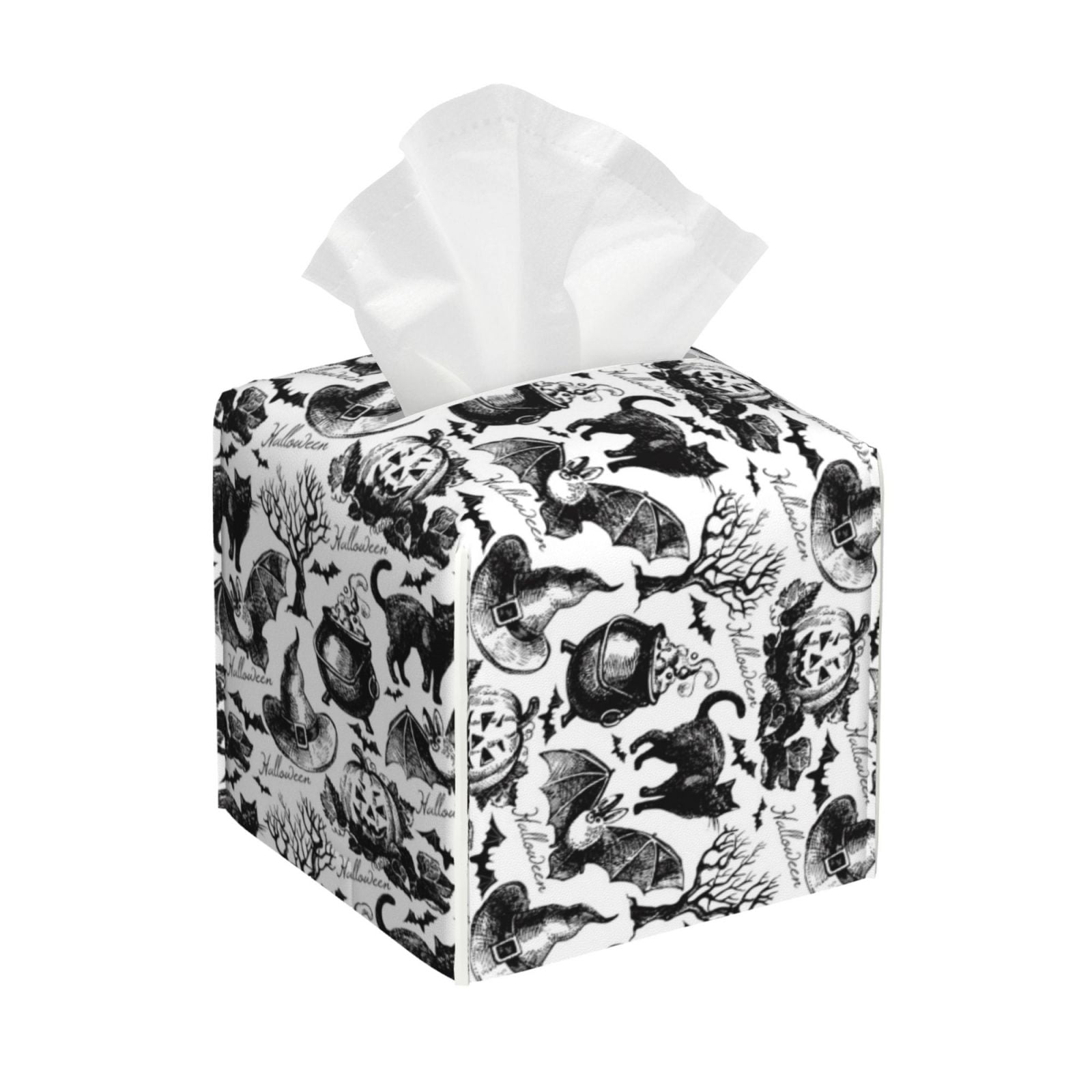 Naloa Black White Halloween Tissue Box CoverLeather Tissue Holder ...
