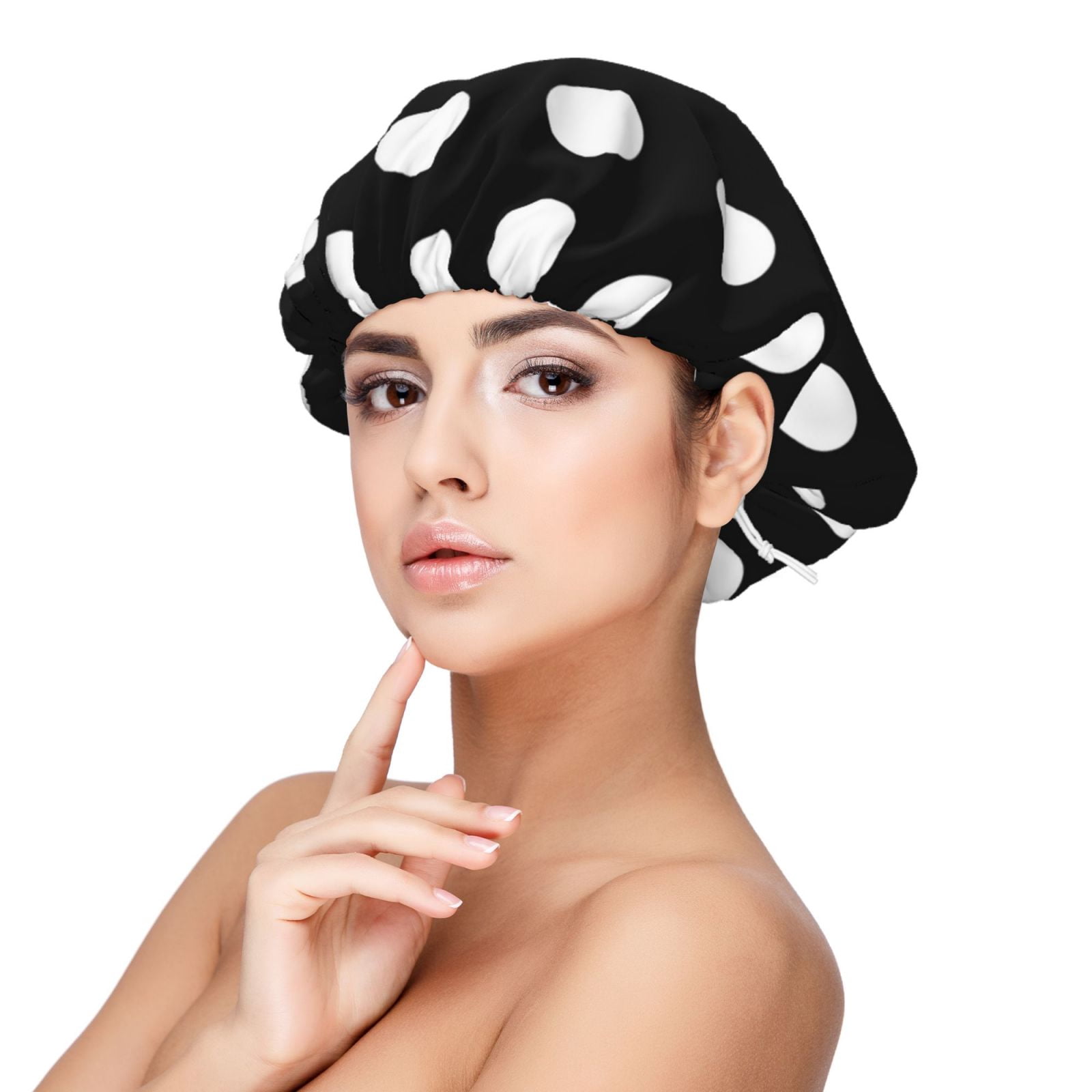 Naloa Black and White Polka Dot Adjustable Hair Bonnet for Sleeping ...