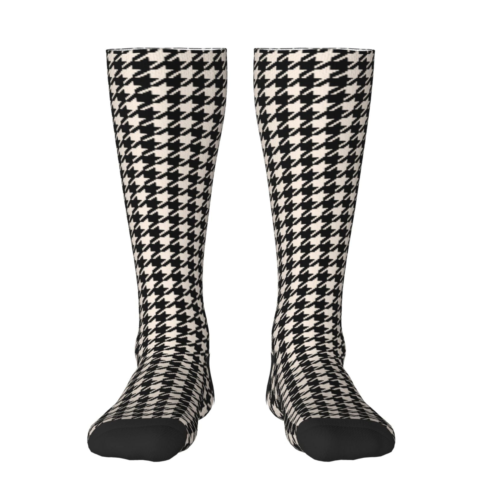 Naloa Black and white houndstooth Knee Socks, High Socks Long Stretchy ...