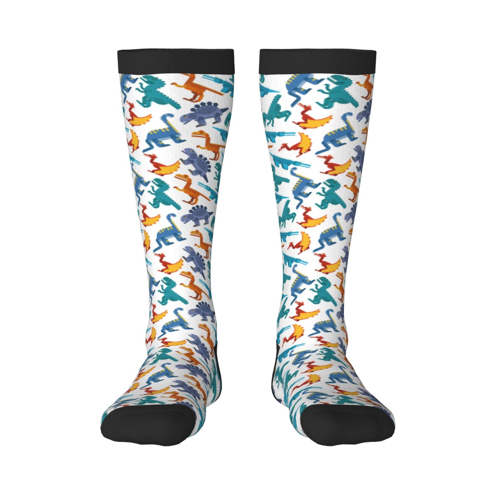 Naloa Block Dinosaur Thigh High Socks Extra Long Stretchy Sock Women ...