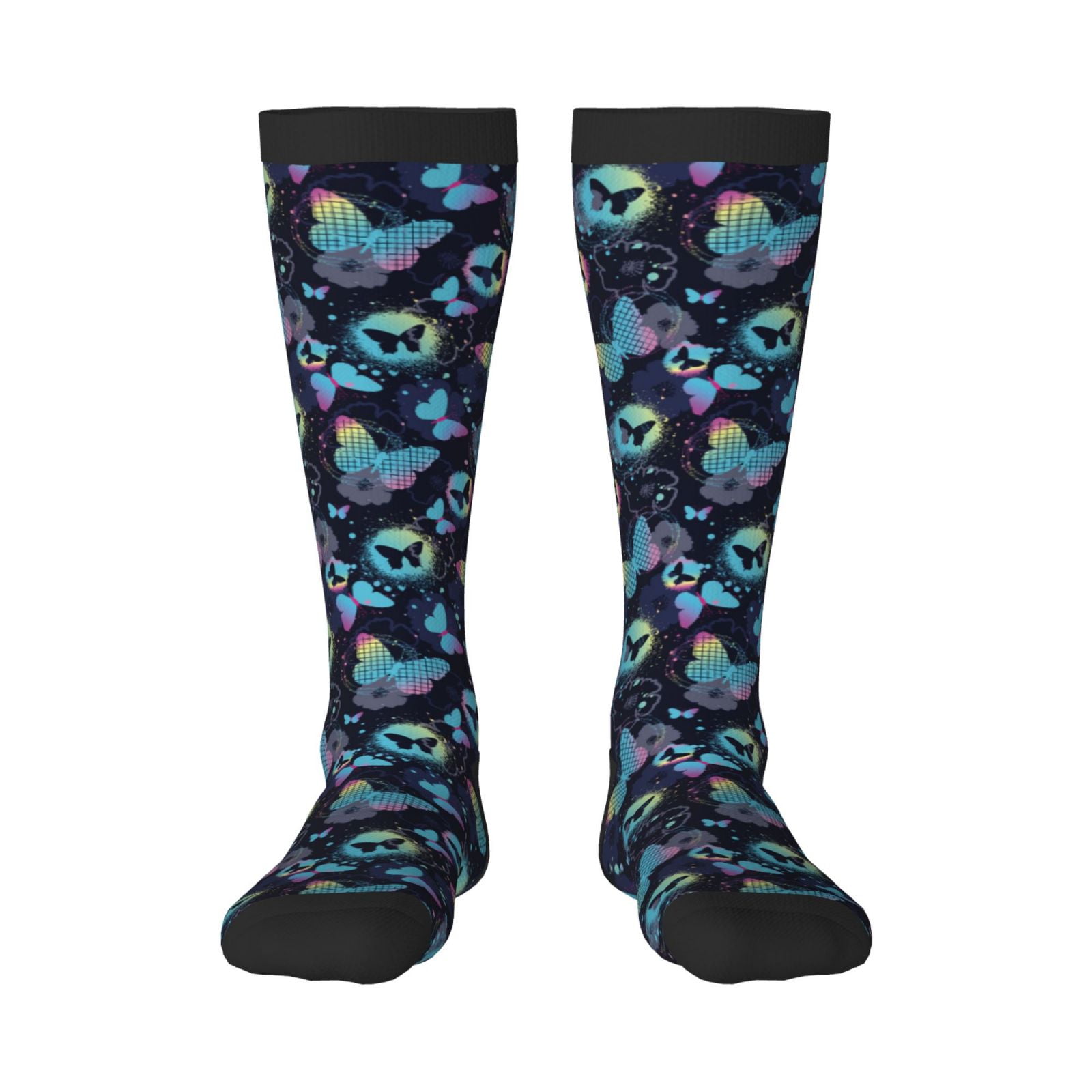 Naloa Blue Butterfly Thigh High Socks Extra Long Stretchy Sock Women ...