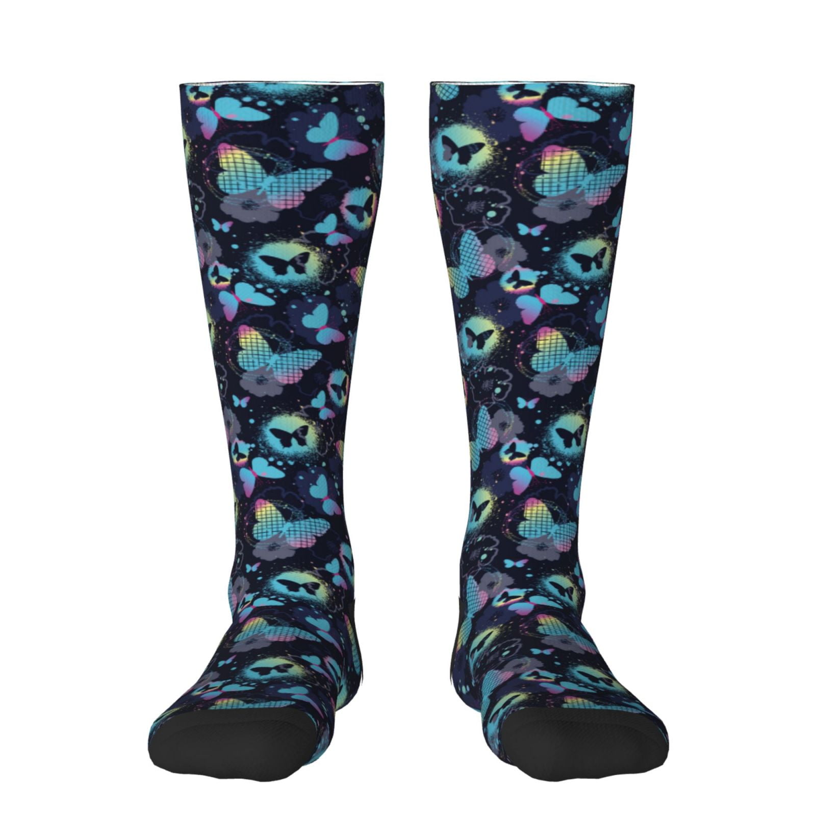 Naloa Blue Butterfly Thigh High Socks Extra Long Stretchy Sock Women ...