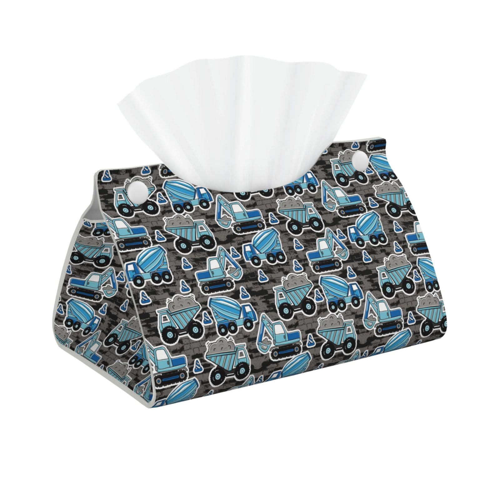Naloa Blue Excavator Print Leather Tissue Box Cover Rectangle | Long ...