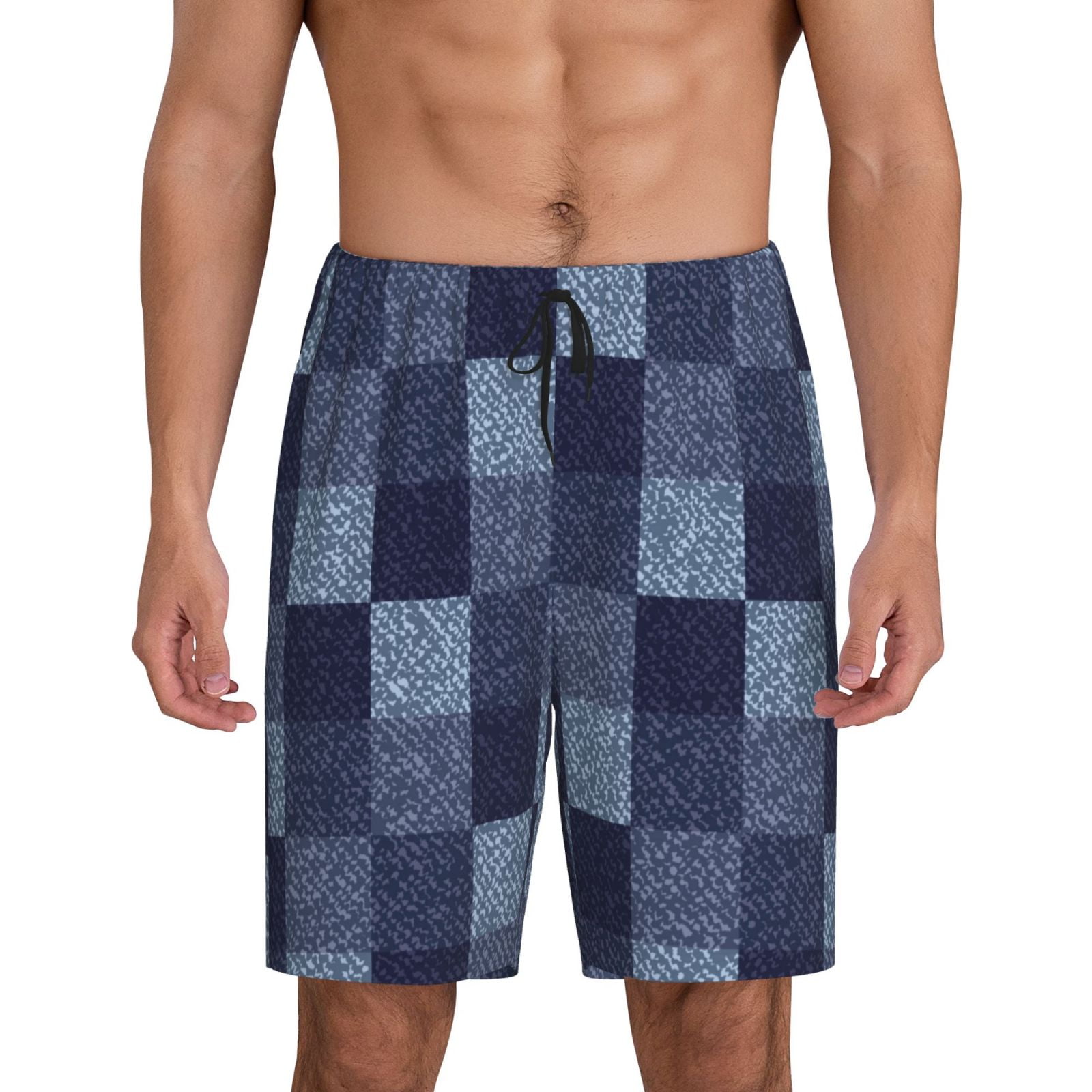Naloa Blue Gingham Buffalo Check Men's Short Pajama Pants, Lounge ...