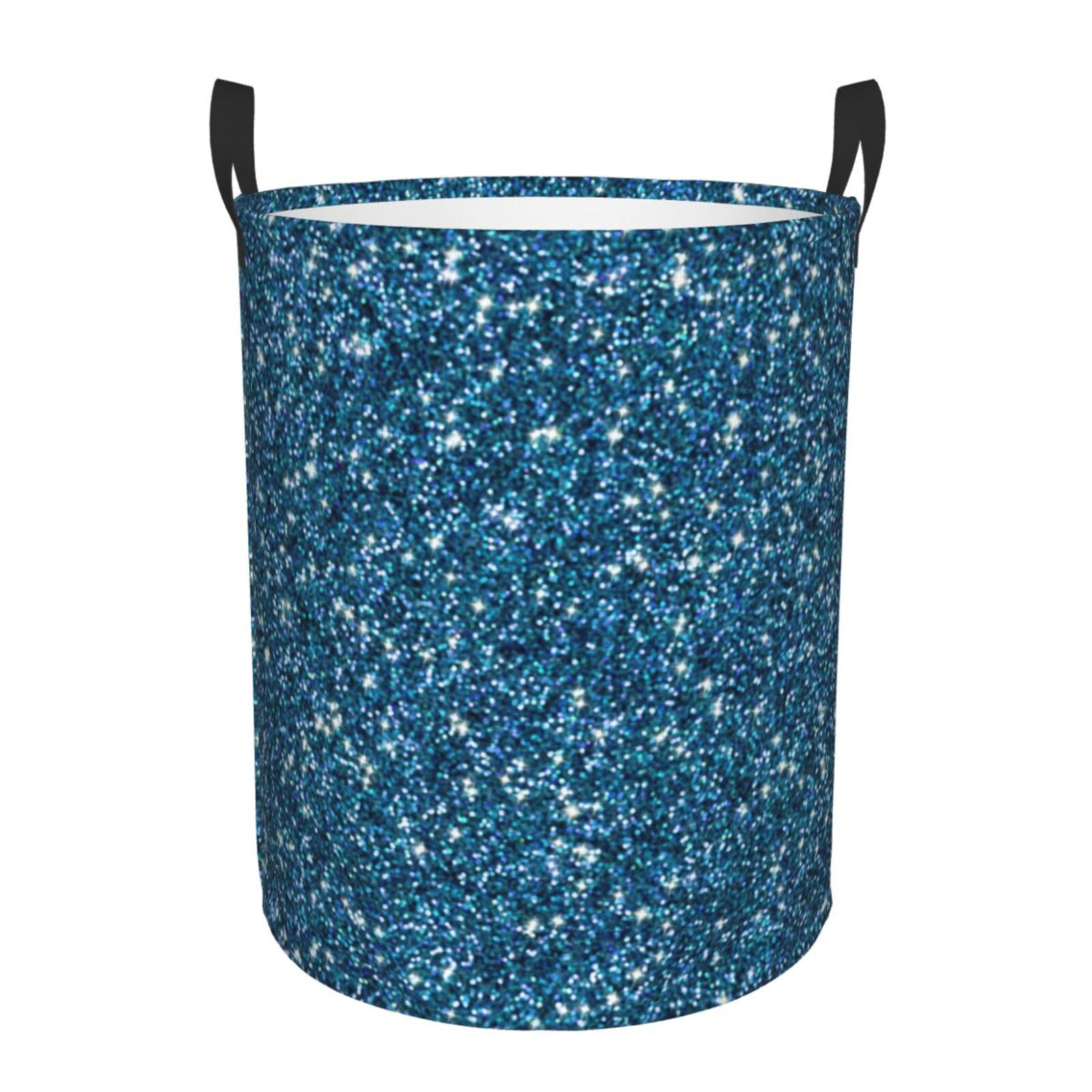 Naloa Blue Glitter Large Laundry Basket Waterproof Round Collapsible ...