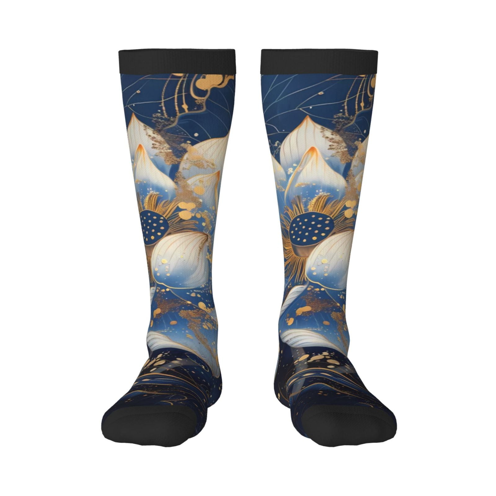 Naloa Blue Golden Dream Lotus Thigh High Socks Extra Long Stretchy Sock ...