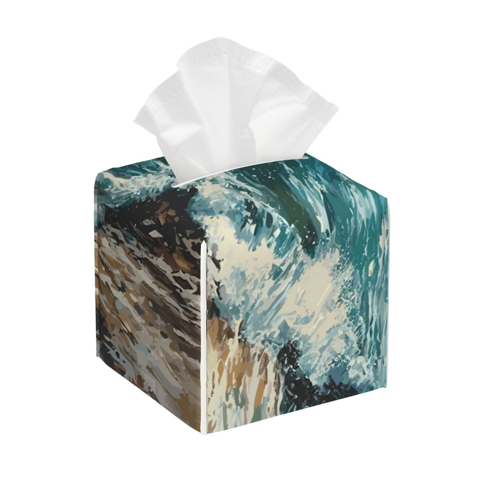 Naloa Blue Ocean Waves Tissue Box Cover Leather Tissue Holder Square ...