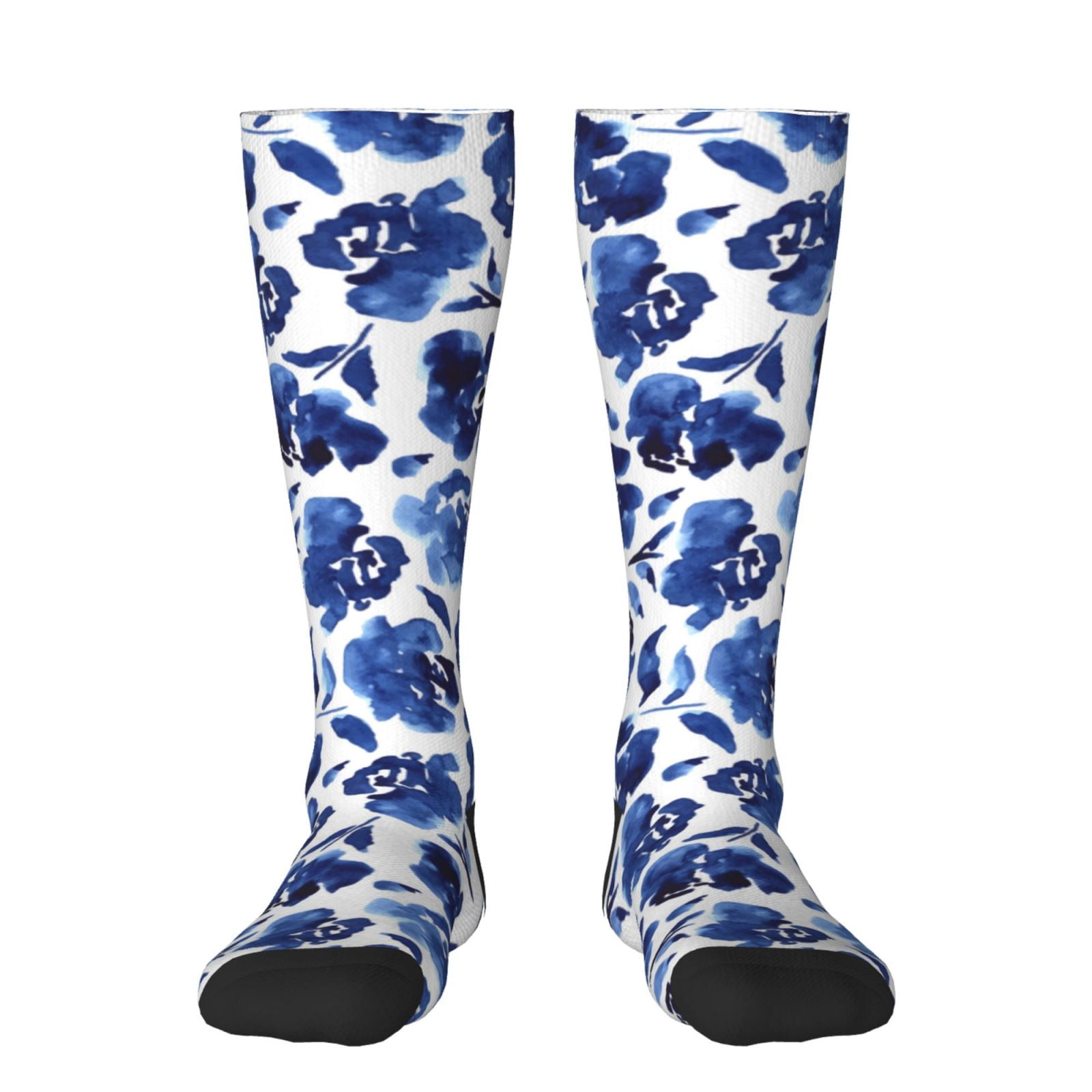 Naloa Blue Roses Thigh High Socks Extra Long Stretchy Sock Women Over ...