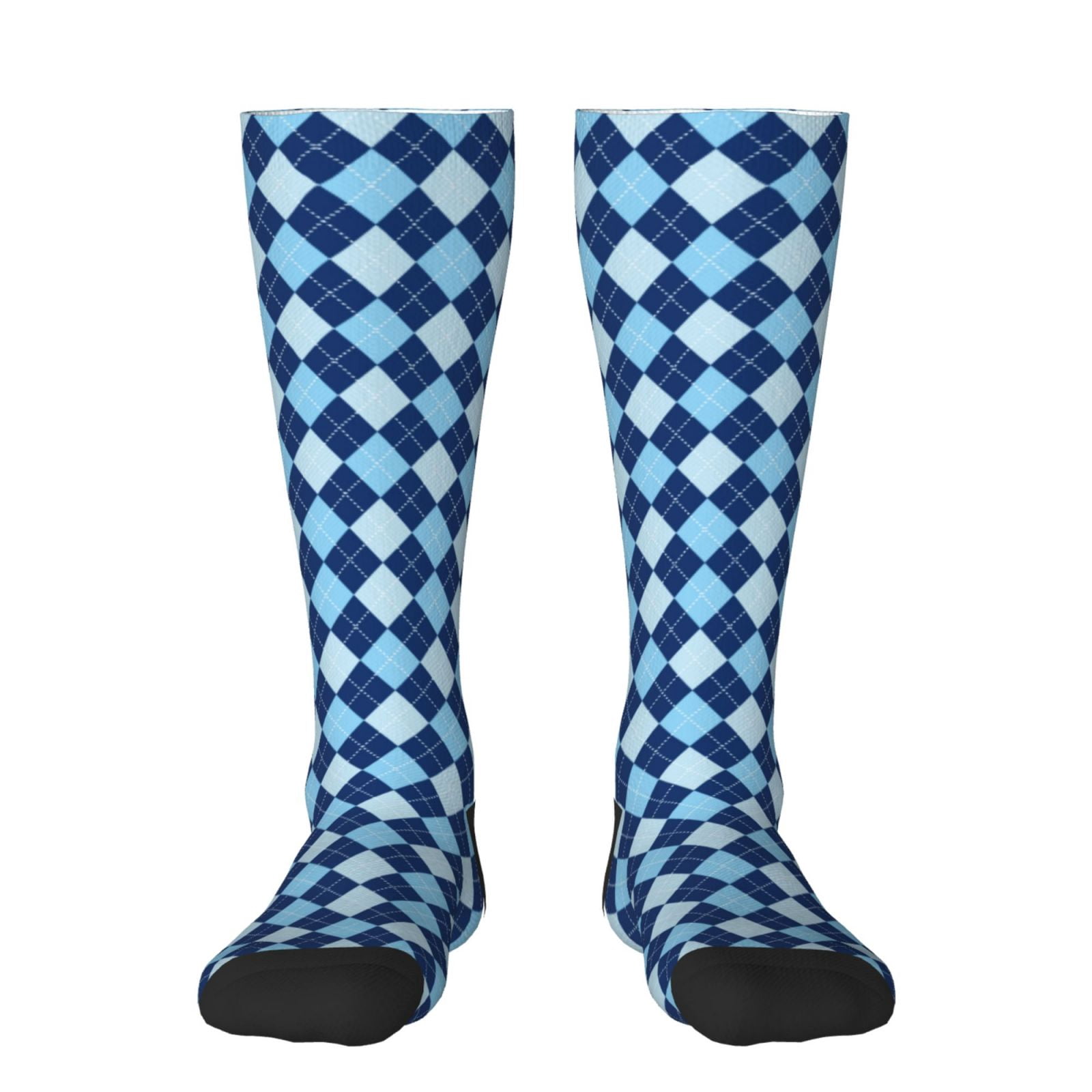 Naloa Blue Squares Thigh High Socks Extra Long Stretchy Sock Women Over ...