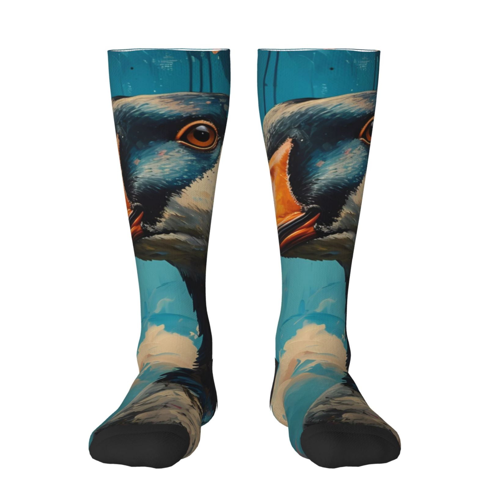 Naloa Blue Watercolor Duck Thigh High Socks Extra Long Stretchy Sock ...