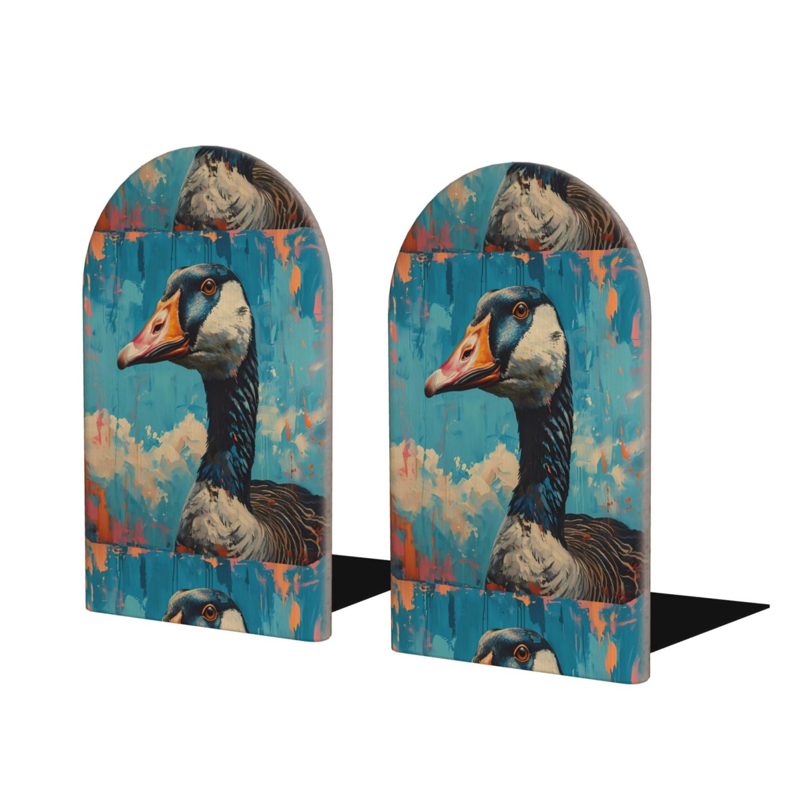 Naloa Blue Watercolor Duck Wood Non-Skid Bookend for Shelves,Book Ends ...