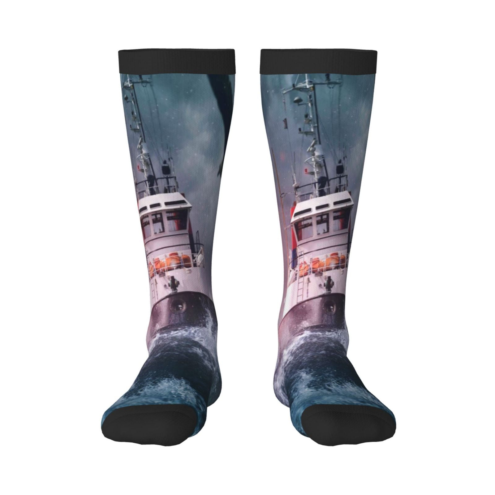 Naloa Boat Lighthouse Storm Waves Thigh High Socks Extra Long Stretchy ...