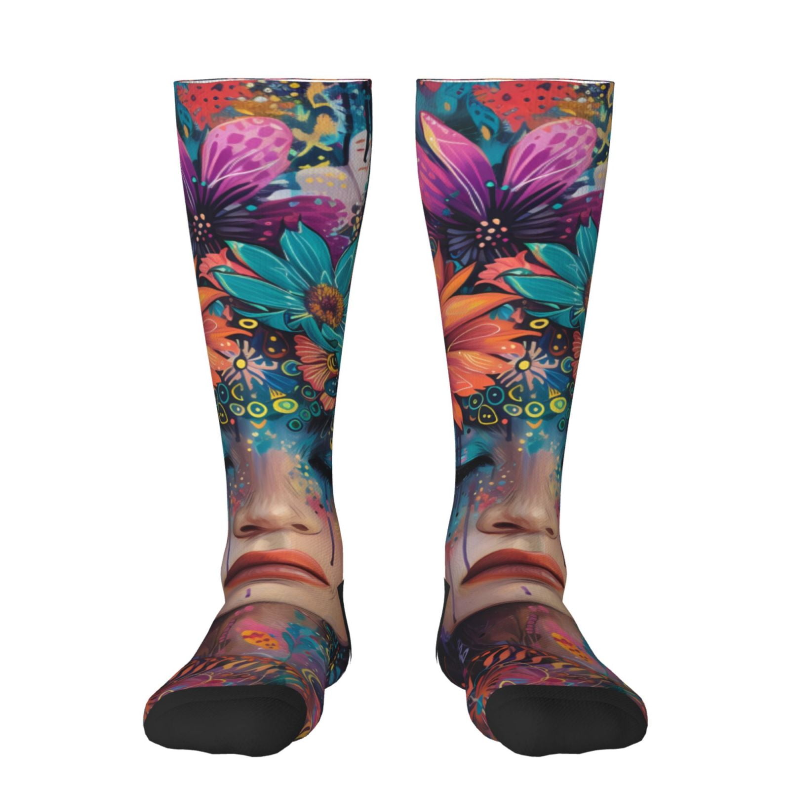 Naloa Bohemian Colorful Flower Woman Thigh High Socks Extra Long ...