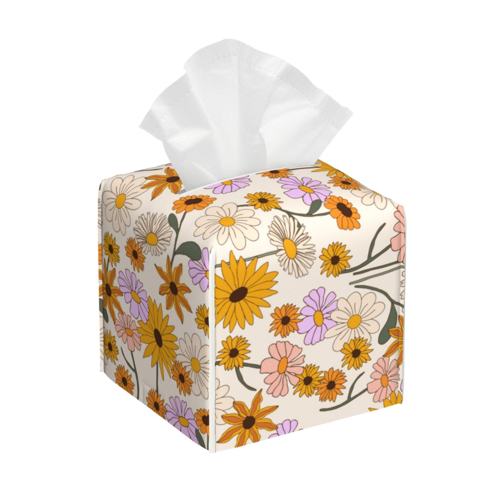 Naloa Boho Flowers Tissue Box Cover Leather Tissue Holder Square Facial ...