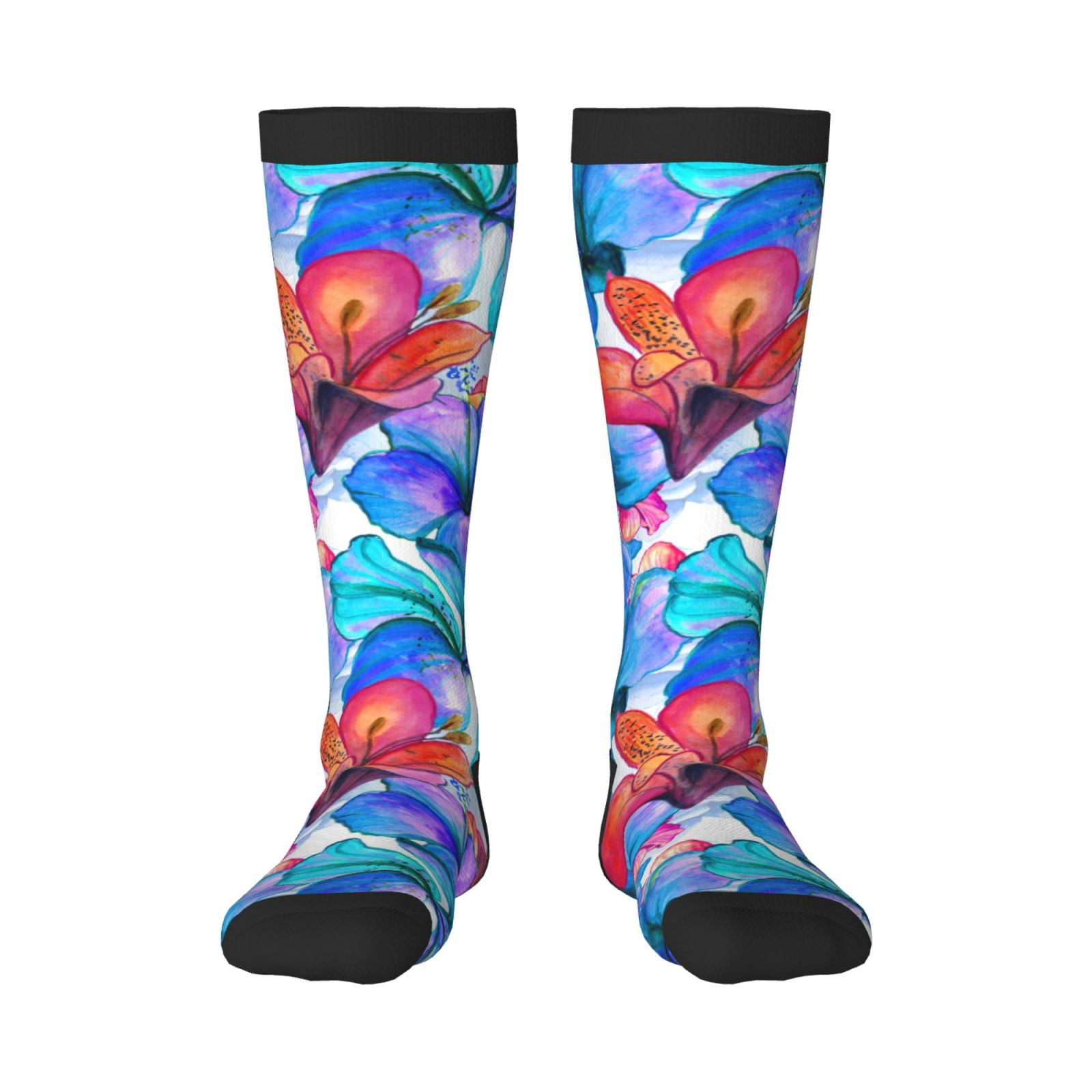 Naloa Bright Flowers Thigh High Socks Extra Long Stretchy Sock Women ...