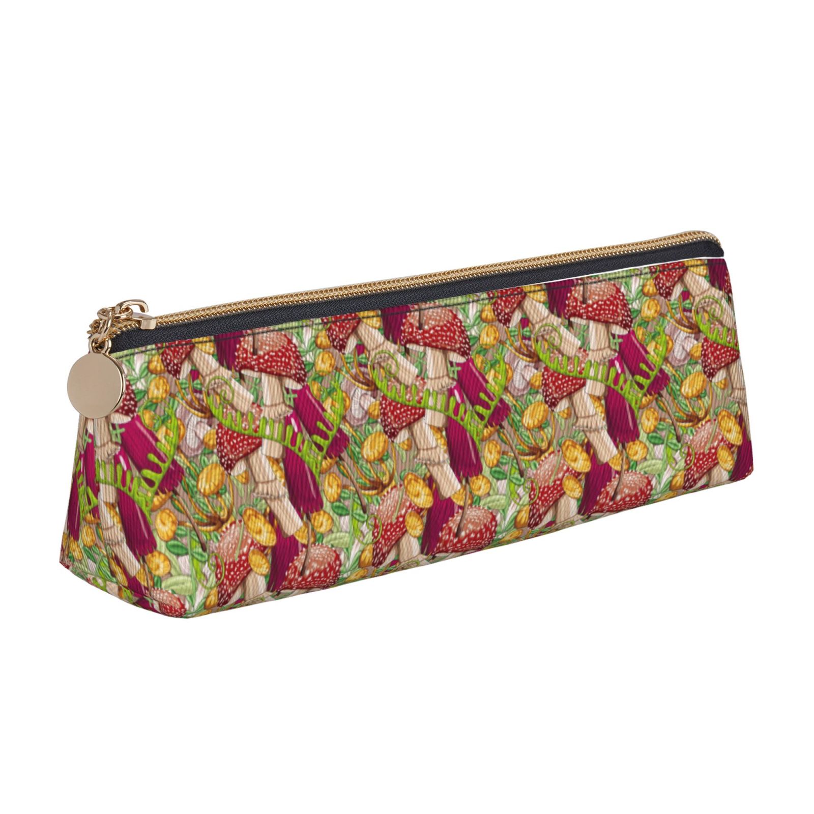 Naloa Bright Mushrooms Print Leather Pencil Case - Portable Big ...