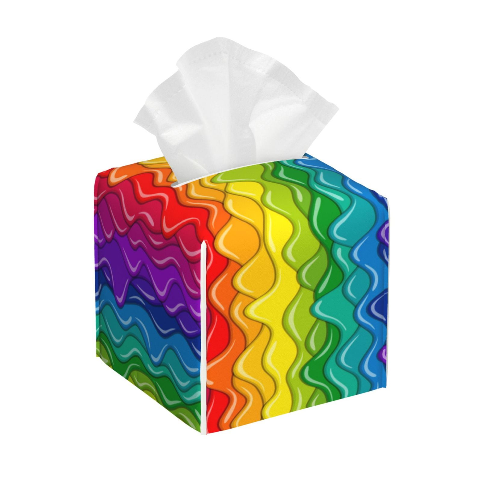 Naloa Bright Rainbow Tissue Box Cover Leather Tissue Holder Square ...